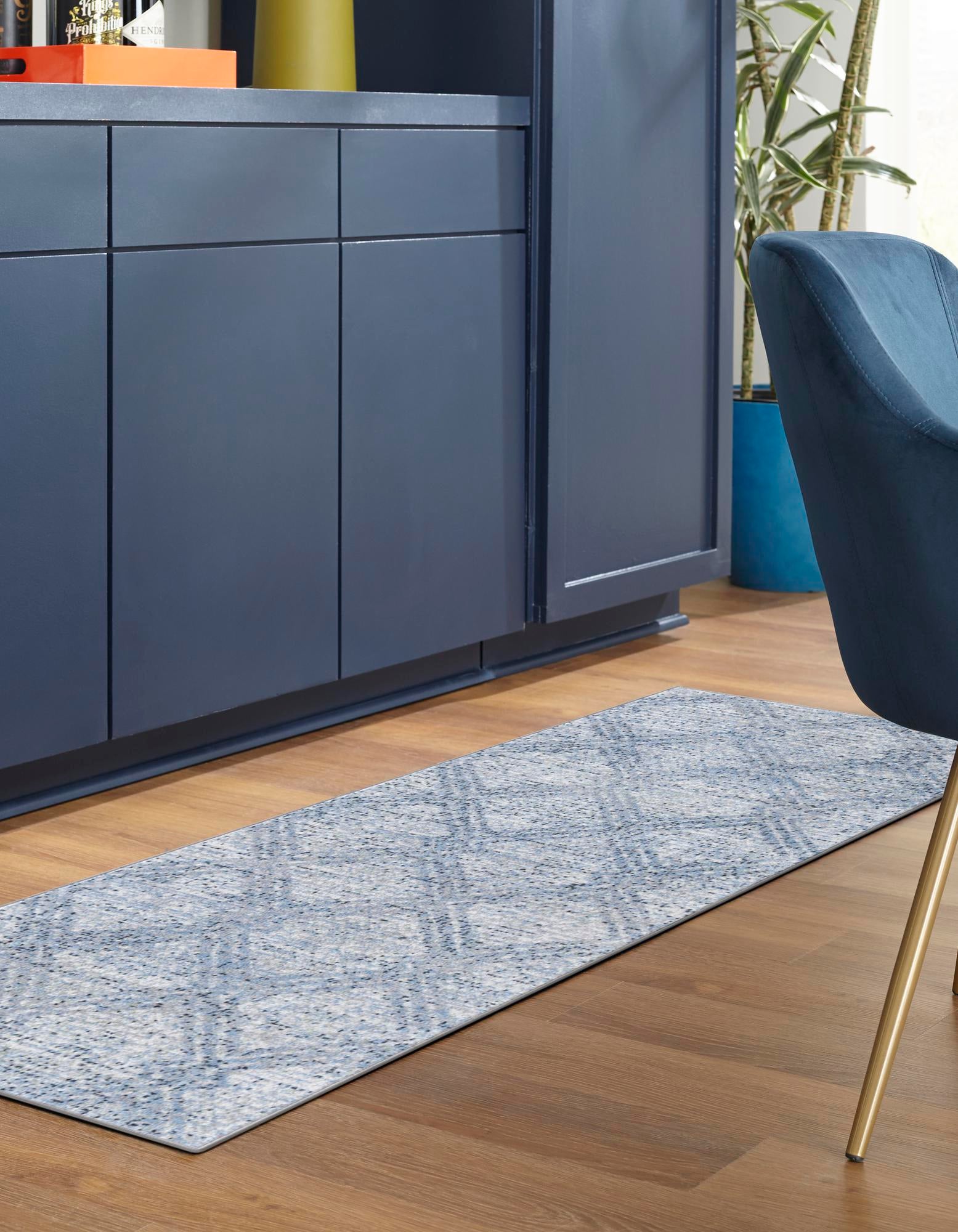 Blue 2' 7 x 12' Kamala Washable Runner Rug | Rugs.com