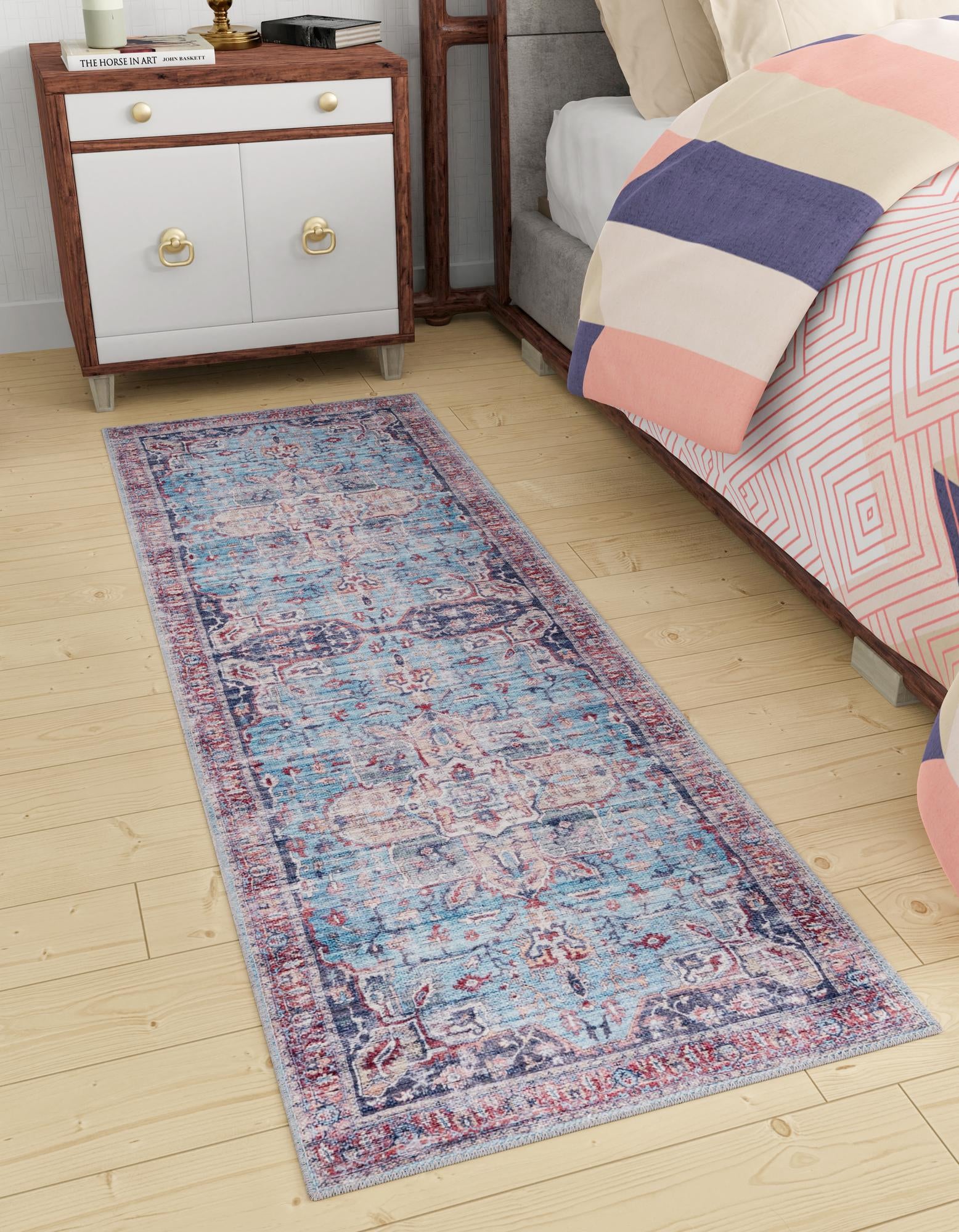 Blue 2' x 7' 10 Washable Maahru Runner Rug | Rugs.com
