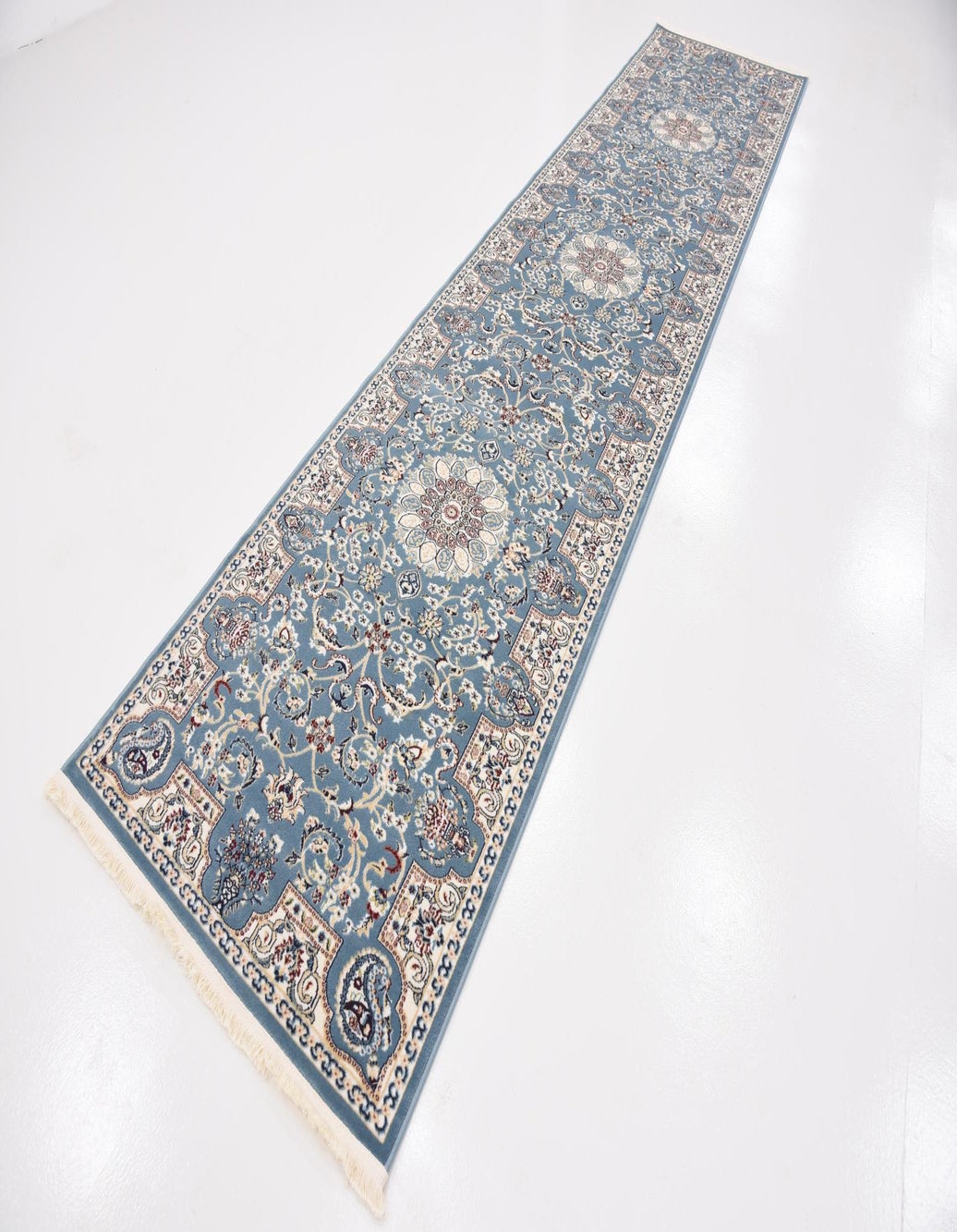 Blue 3' x 13' Talbot Nain Design Runner Rug | Rugs.com