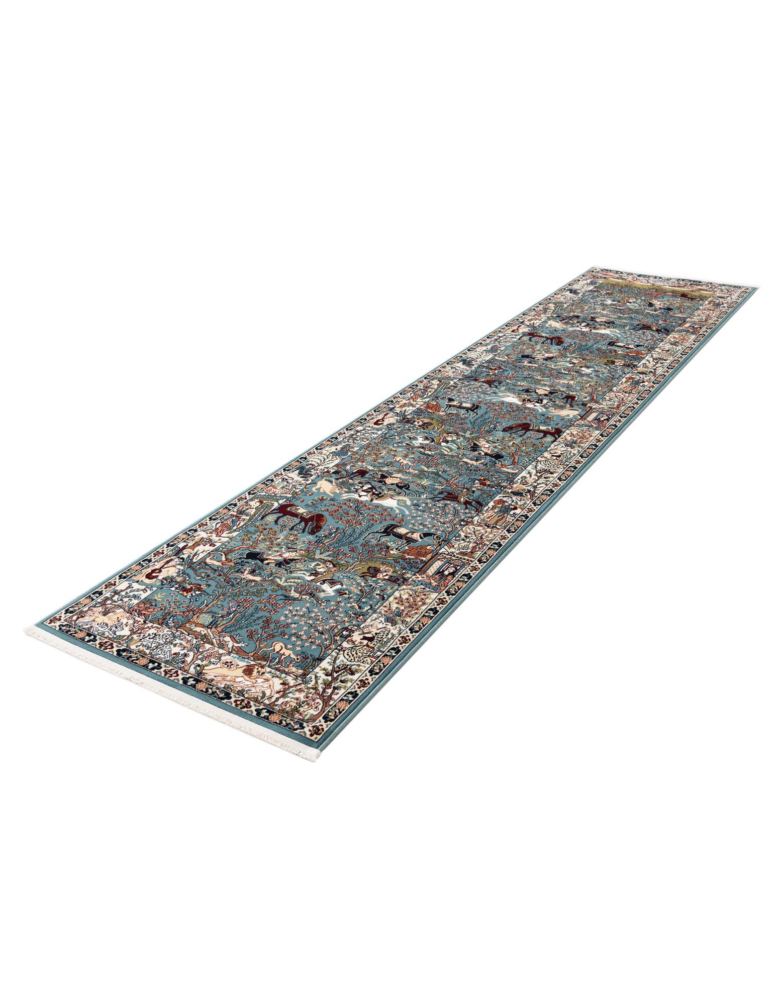 Blue 3' x 13' Nain Design Runner Rug | Rugs.com