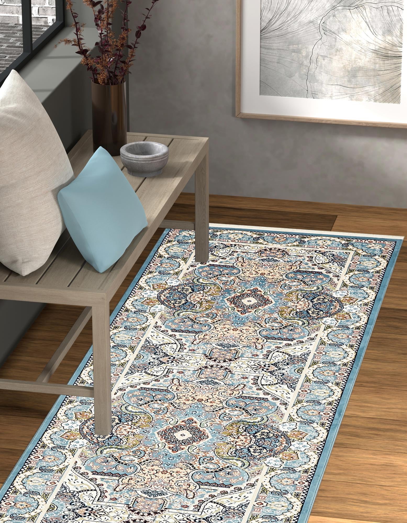 Blue 3' x 13' Nain Design Runner Rug | Rugs.com