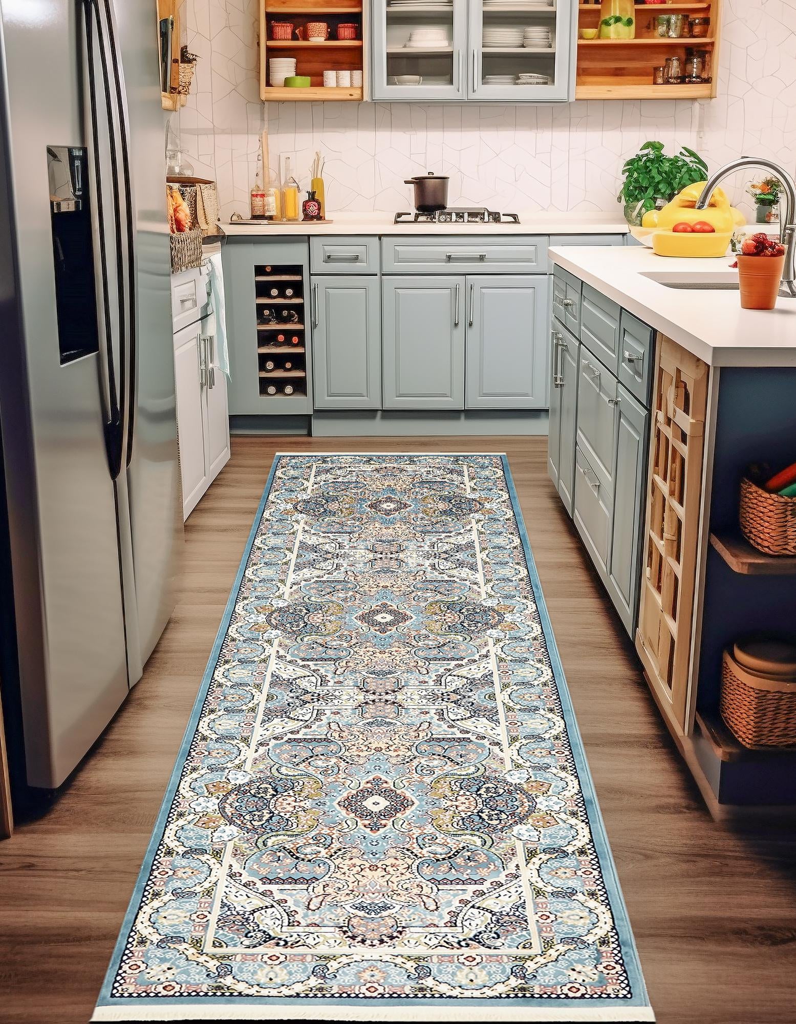 Blue 3' x 13' Nain Design Runner Rug | Rugs.com