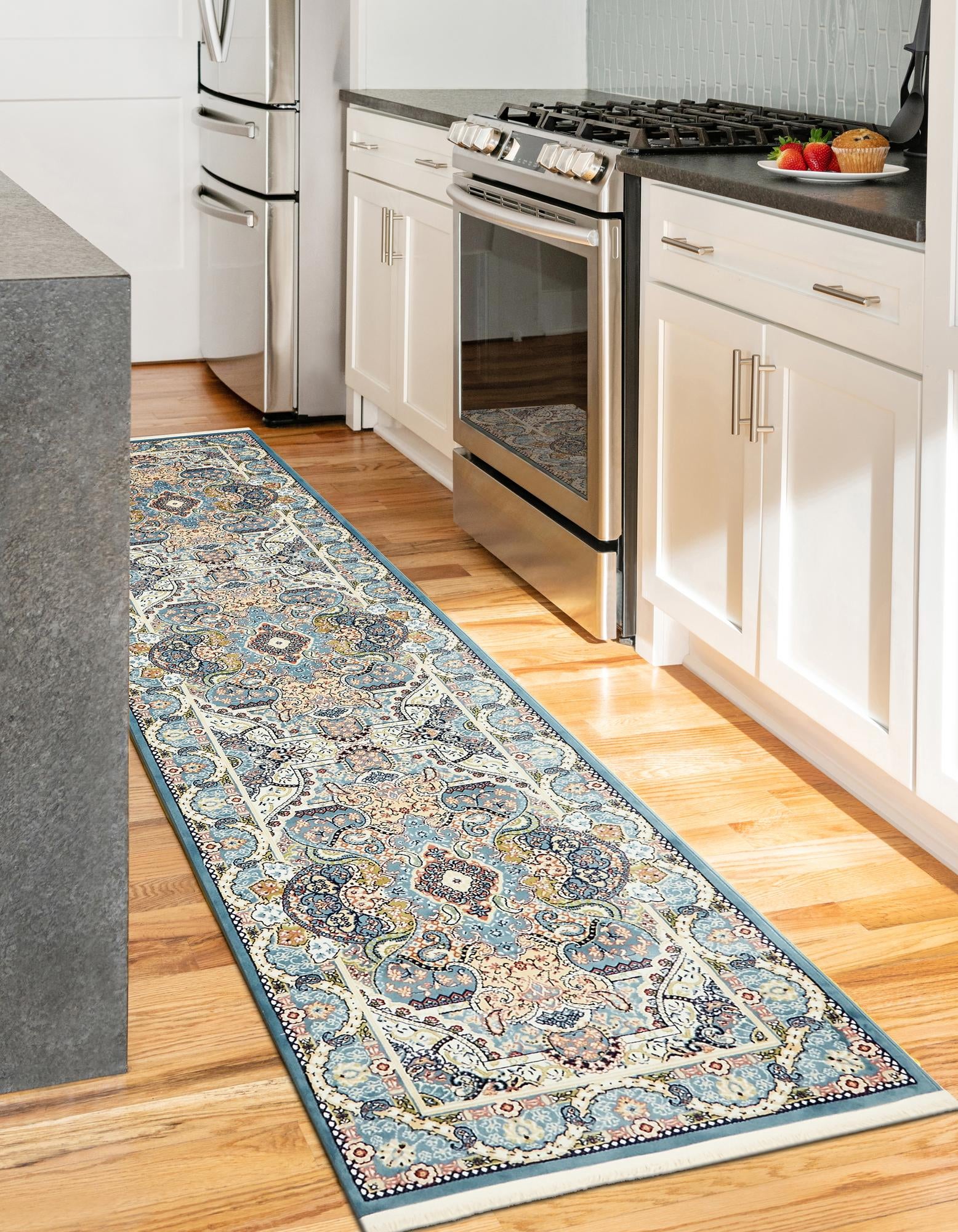 Blue 3' x 13' Nain Design Runner Rug | Rugs.com