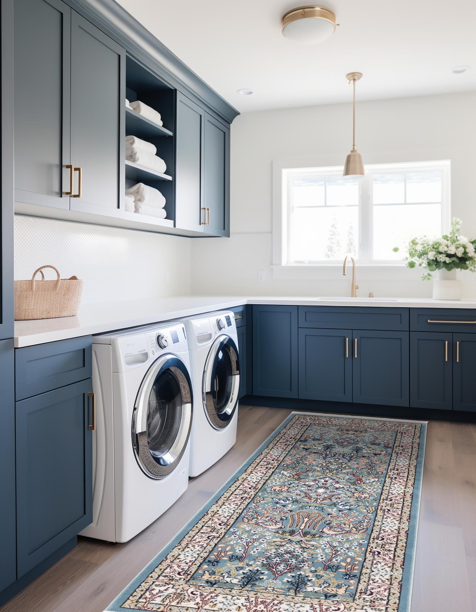 Blue 2' 7 x 6' Nain Design Runner Rug | Rugs.com