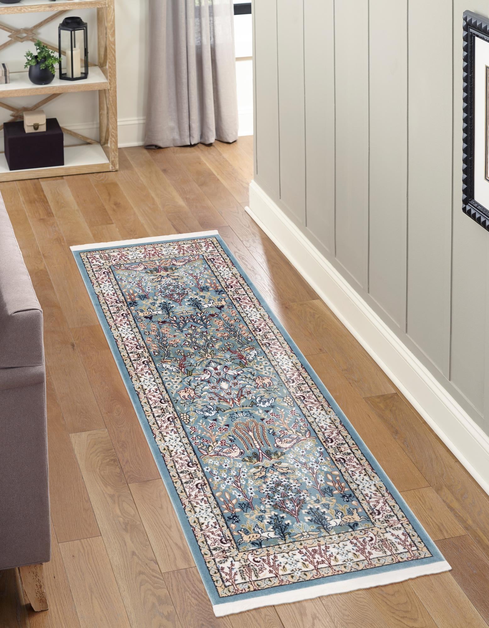 Blue 2' 7 x 6' Nain Design Runner Rug | Rugs.com