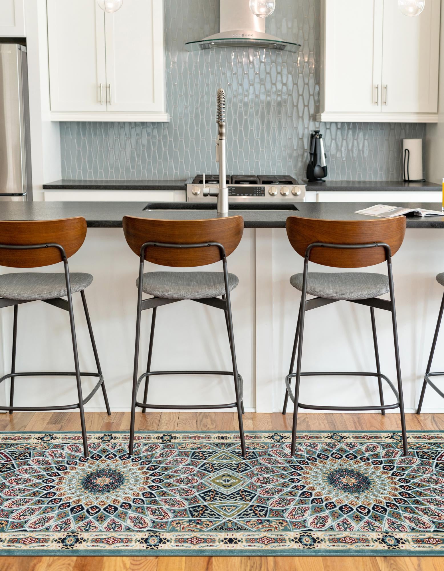 Blue 2' 6 x 8' Nain Design Runner Rug | Rugs.com