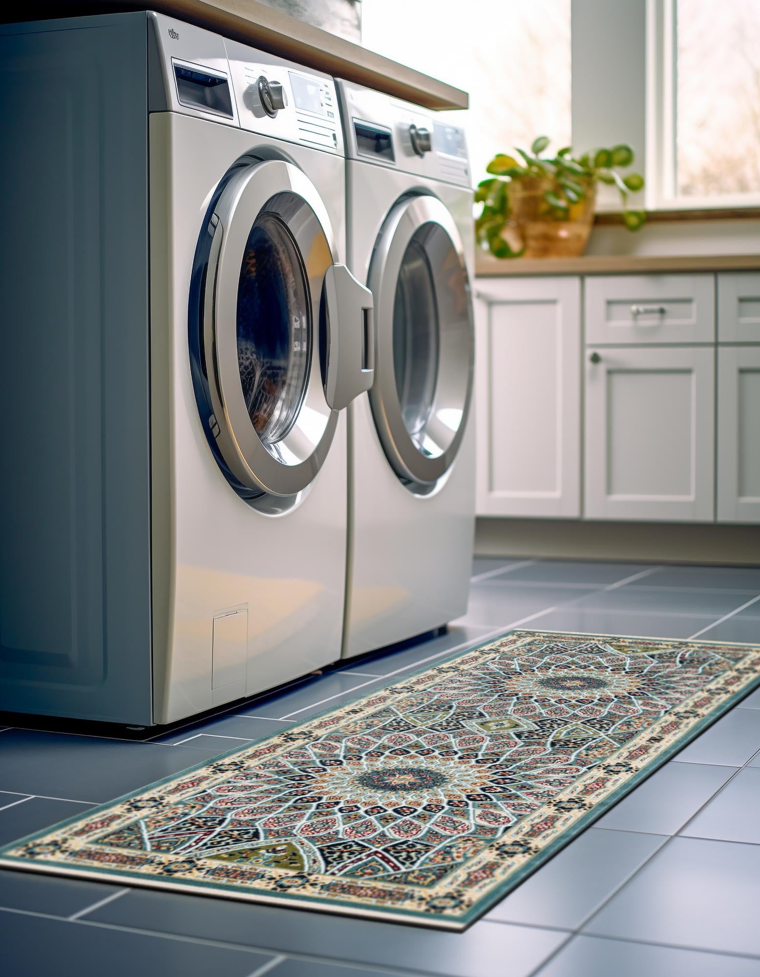 Blue 2' 6 x 8' Nain Design Runner Rug | Rugs.com
