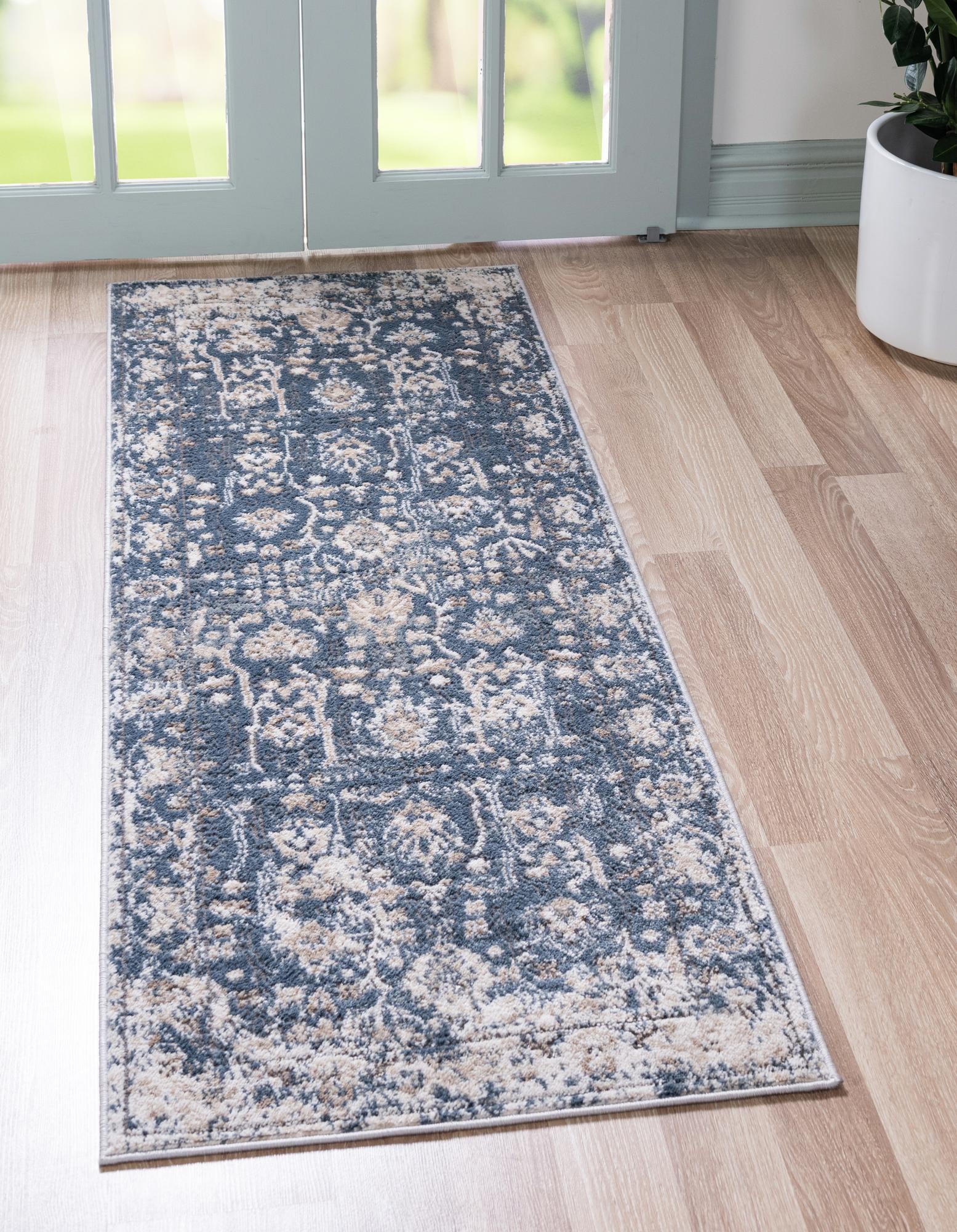 Blue 2' x 6' Border Indoor / Outdoor Runner Rug | Rugs.com