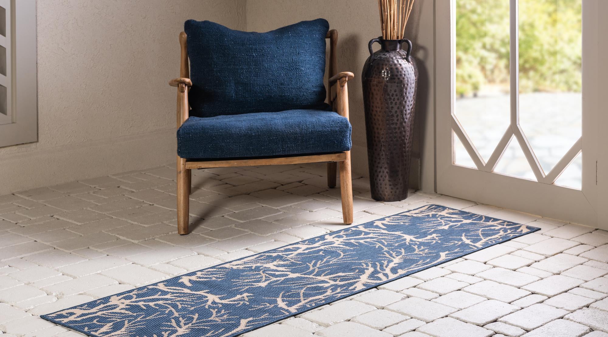 Blue 2' x 6' Botanical Indoor / Outdoor Runner Rug | Rugs.com