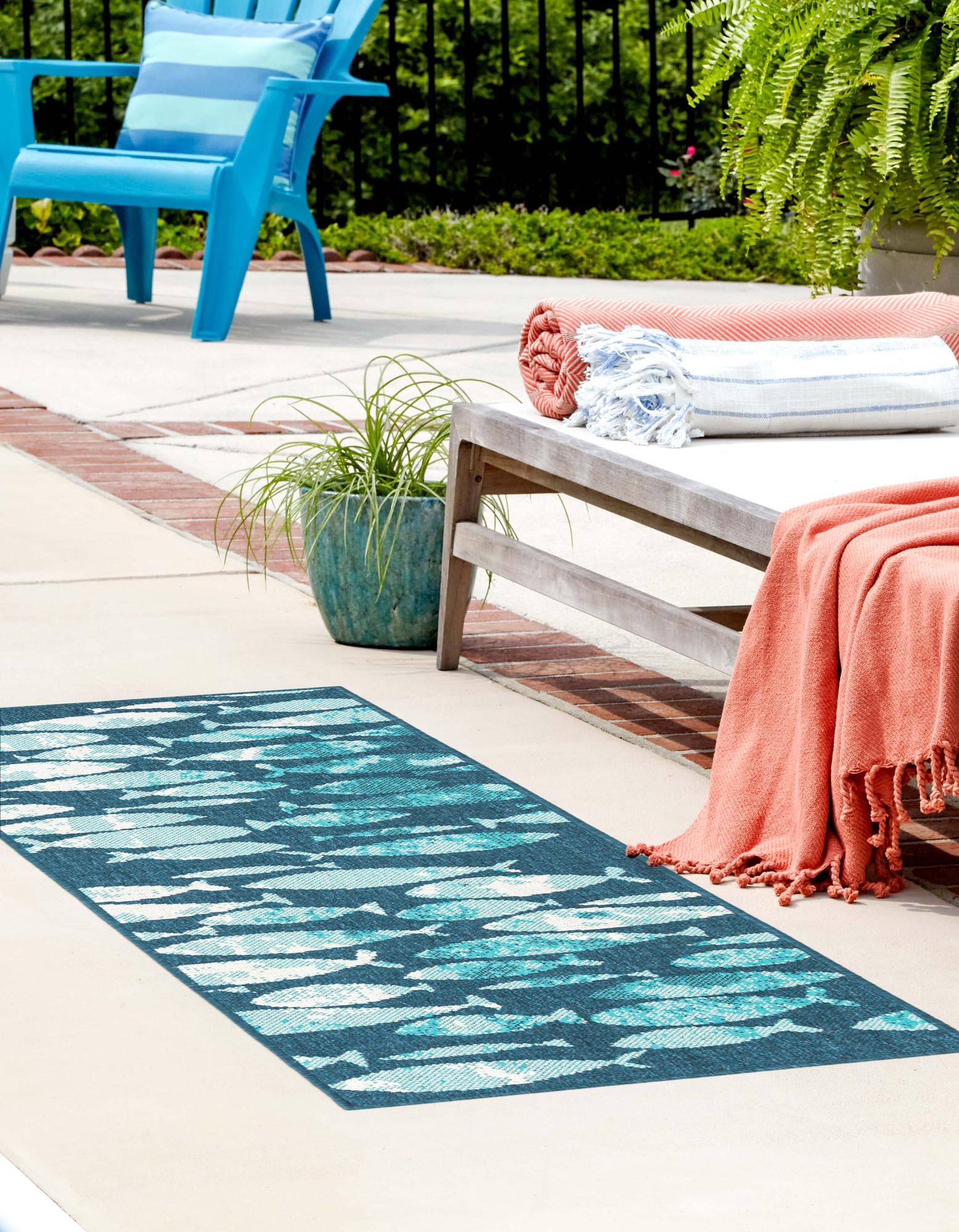 Blue 2' 7 x 12' Coastal Indoor / Outdoor Runner Rug | Rugs.com