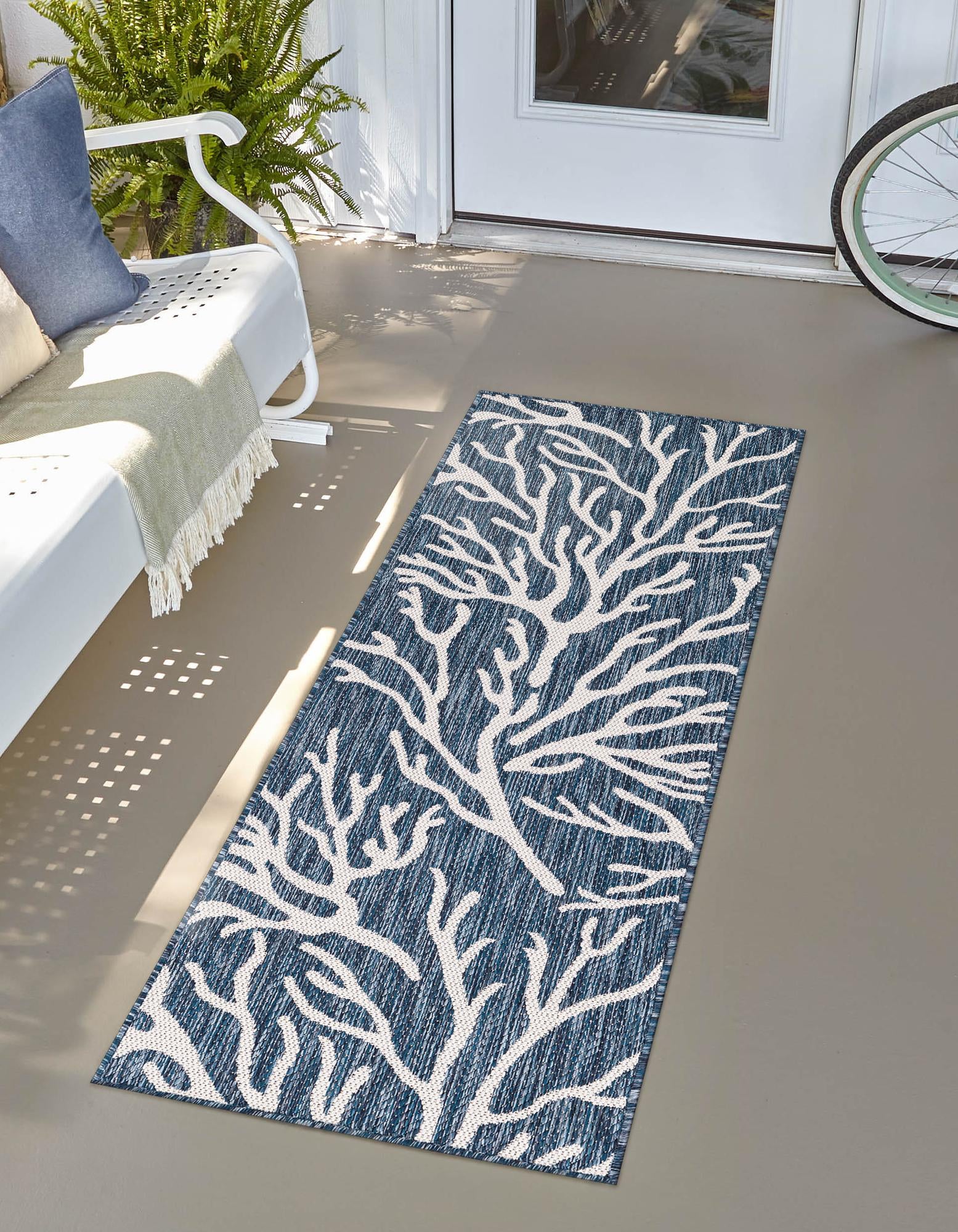 Blue 2' 7 x 12' Coastal Indoor / Outdoor Runner Rug | Rugs.com