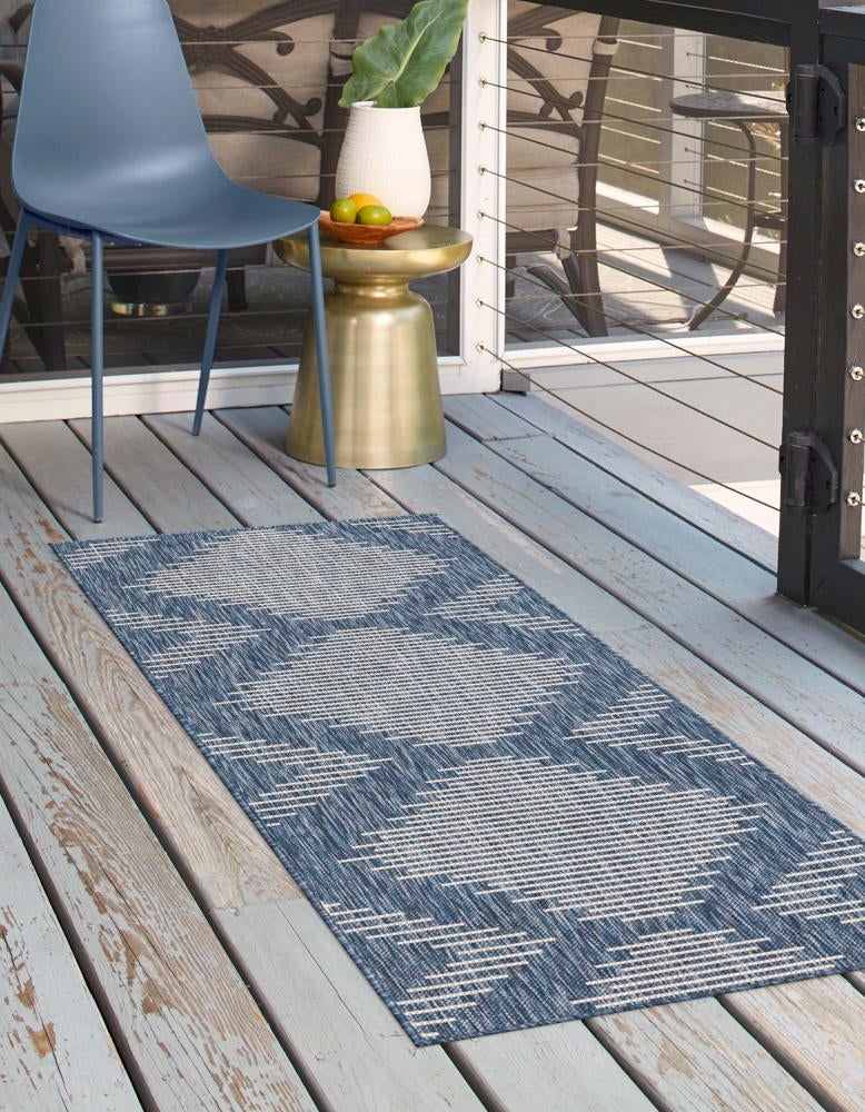 Blue 2' x 4' Modern Indoor / Outdoor Runner Rug | Rugs.com