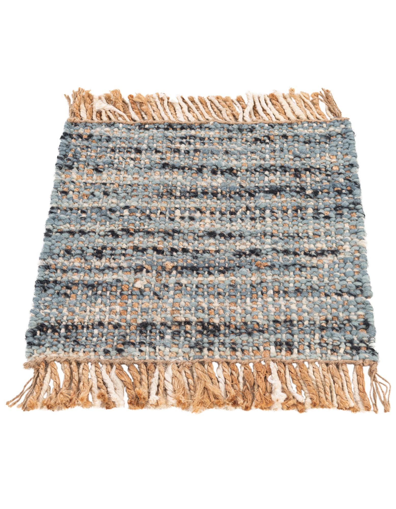 Blue 1' 6 x 1' 6 Hand Braided Jute Square Rug | Rugs.com