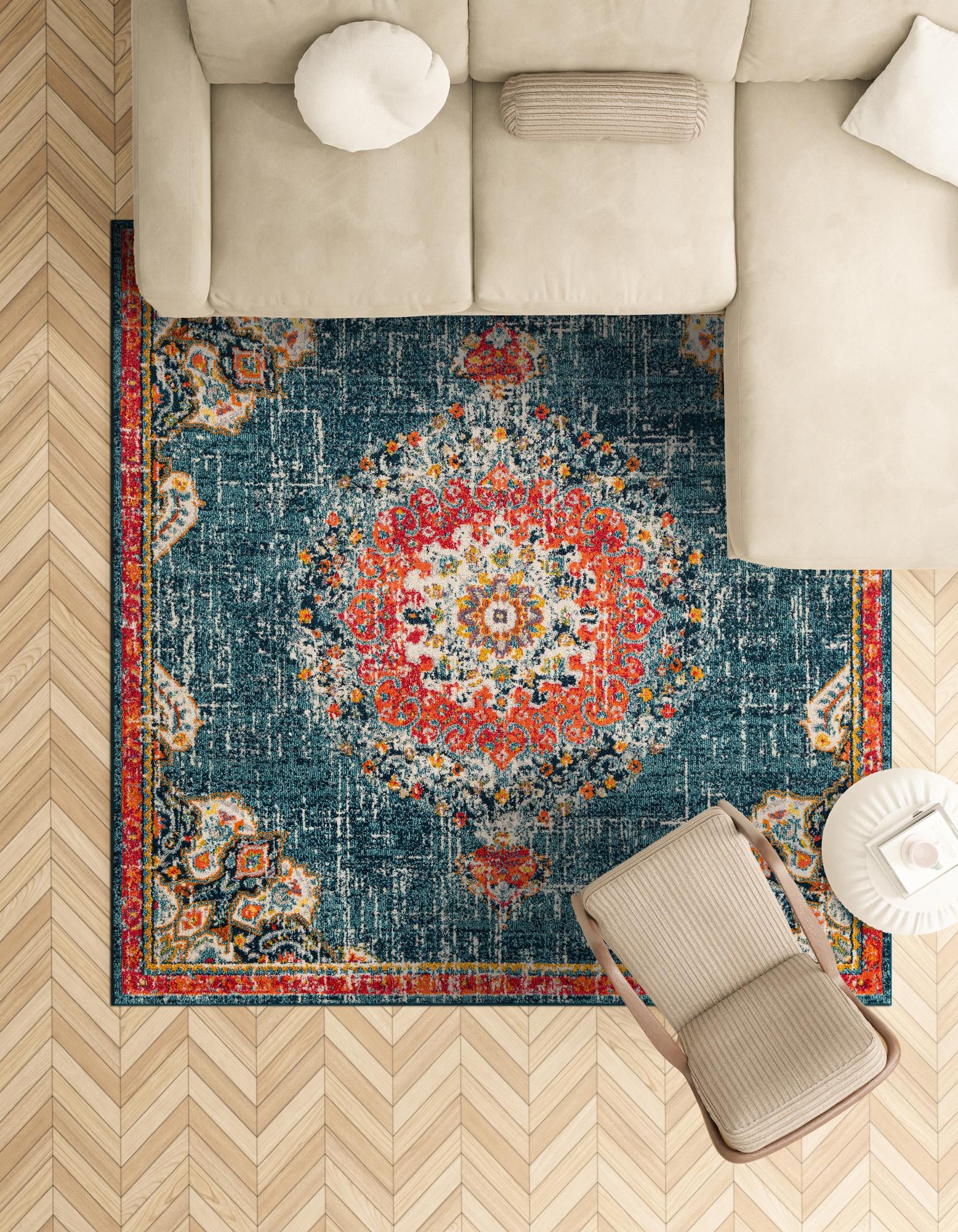 Blue 7' x 7' Madeline Square Rug | Rugs.com