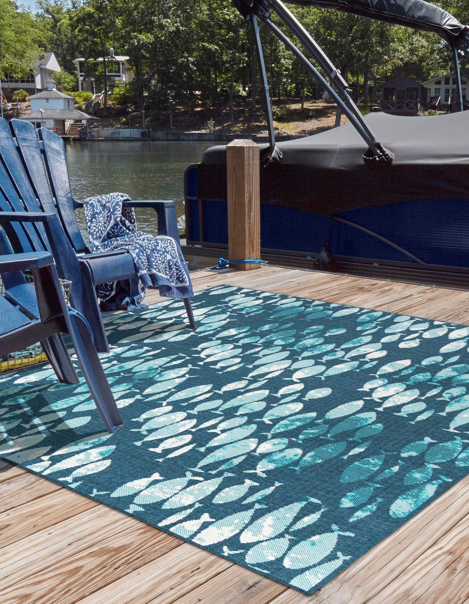 Blue 7' 10 x 7' 10 Coastal Indoor / Outdoor Square Rug | Rugs.com