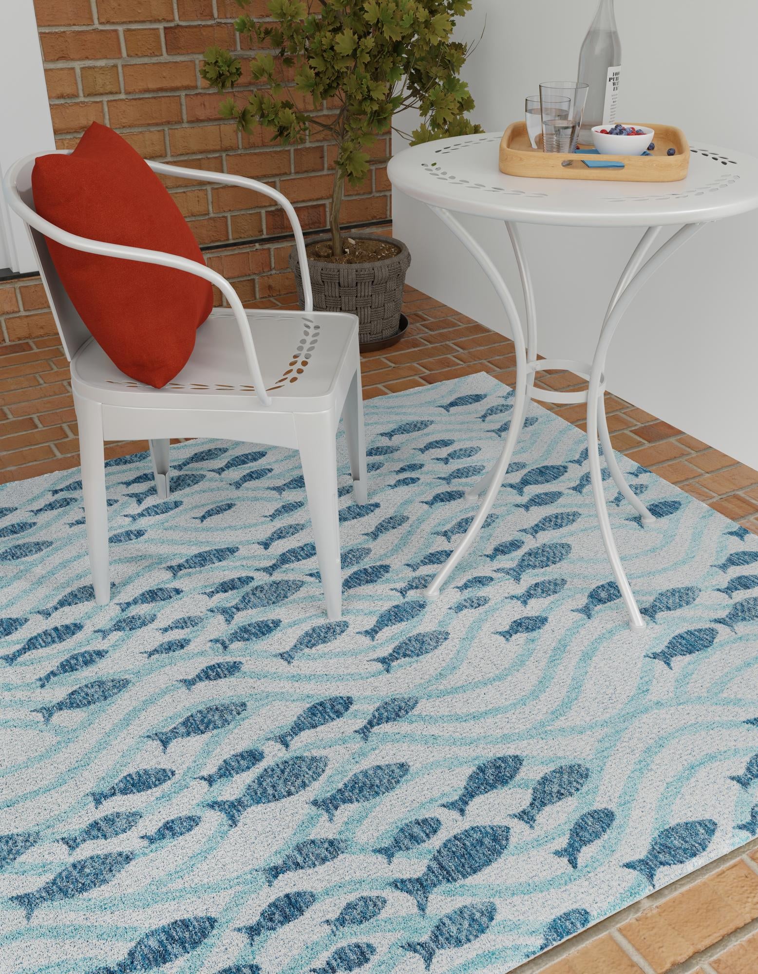 Blue 10' x 10' Coastal Indoor / Outdoor Square Rug | Rugs.com