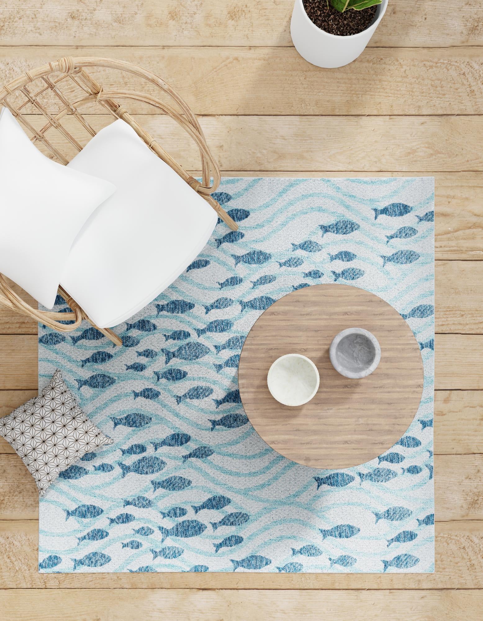 Blue 10' x 10' Coastal Indoor / Outdoor Square Rug | Rugs.com