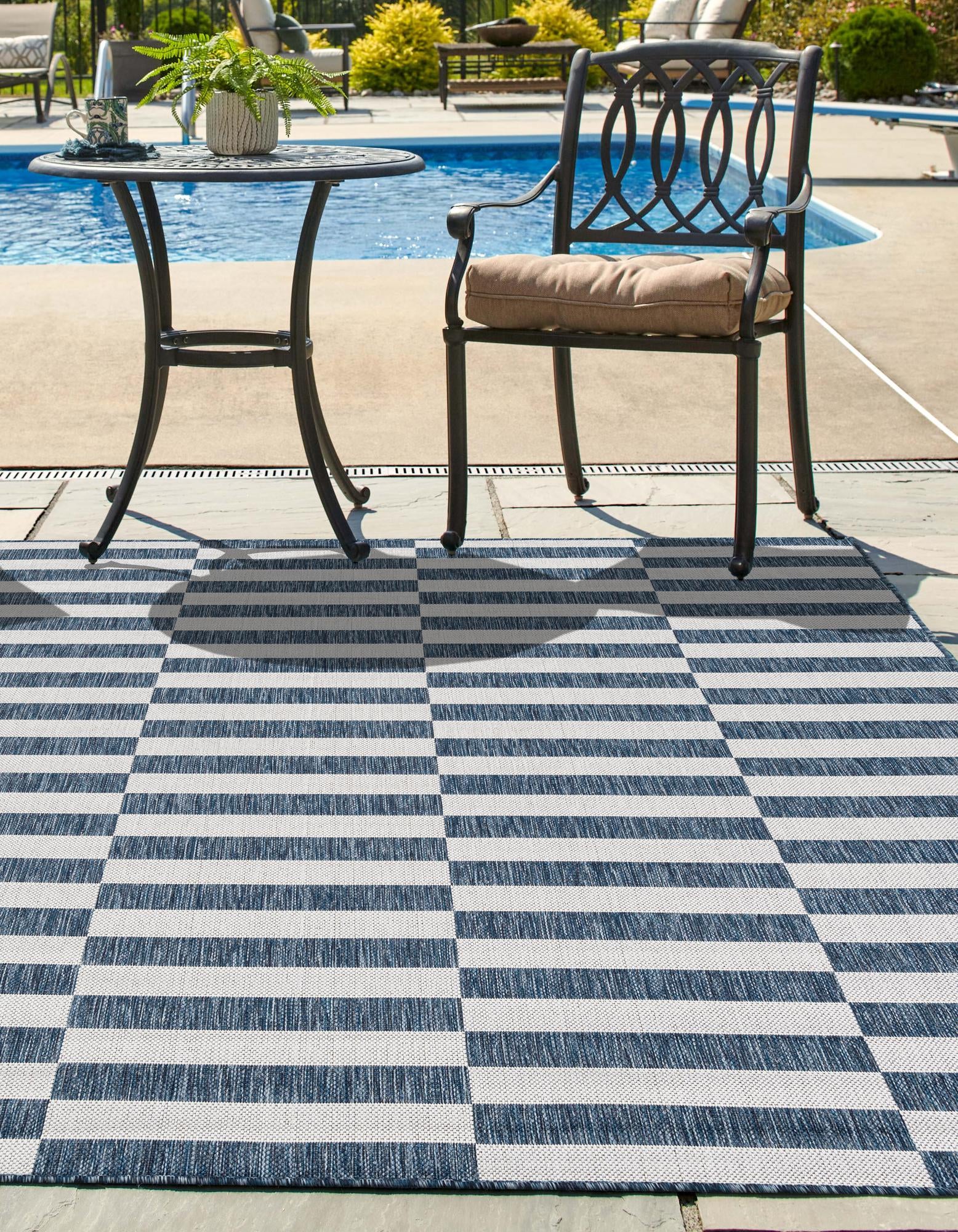 Blue 12' x 12' Ribbon Indoor / Outdoor Square Rug | Rugs.com