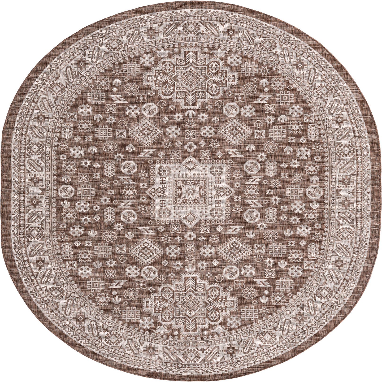 Brown 7' 10 x 10' Aztec Indoor / Outdoor Oval Rug | Rugs.com