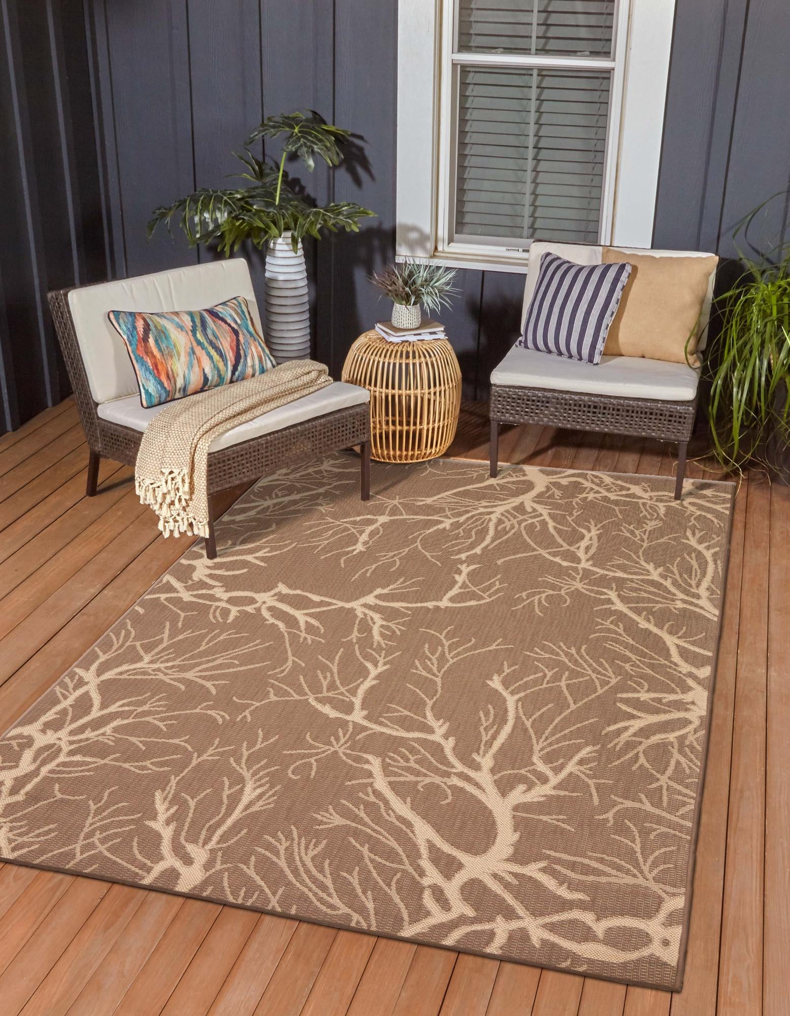 Brown 8' x 11' 4 Botanical Indoor / Outdoor Rug | Rugs.com