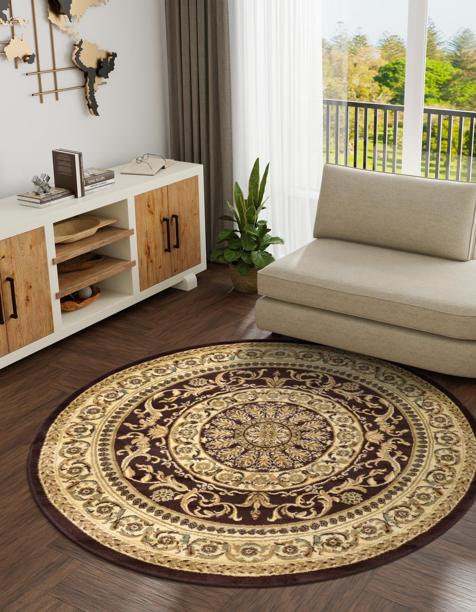 Brown 6' x 6' Chateau Round Rug | Rugs.com