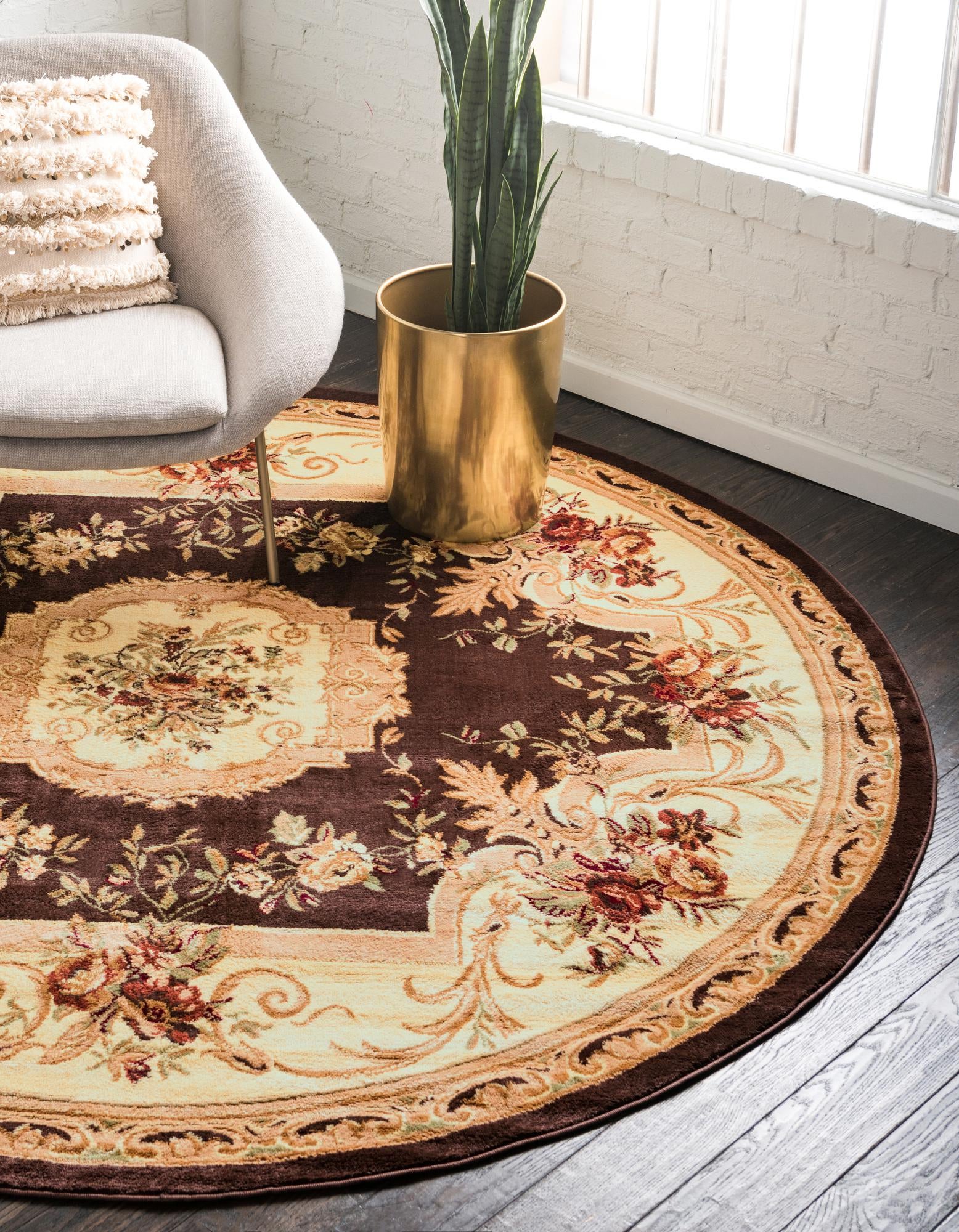 Brown 6' x 6' Chateau Round Rug | Rugs.com