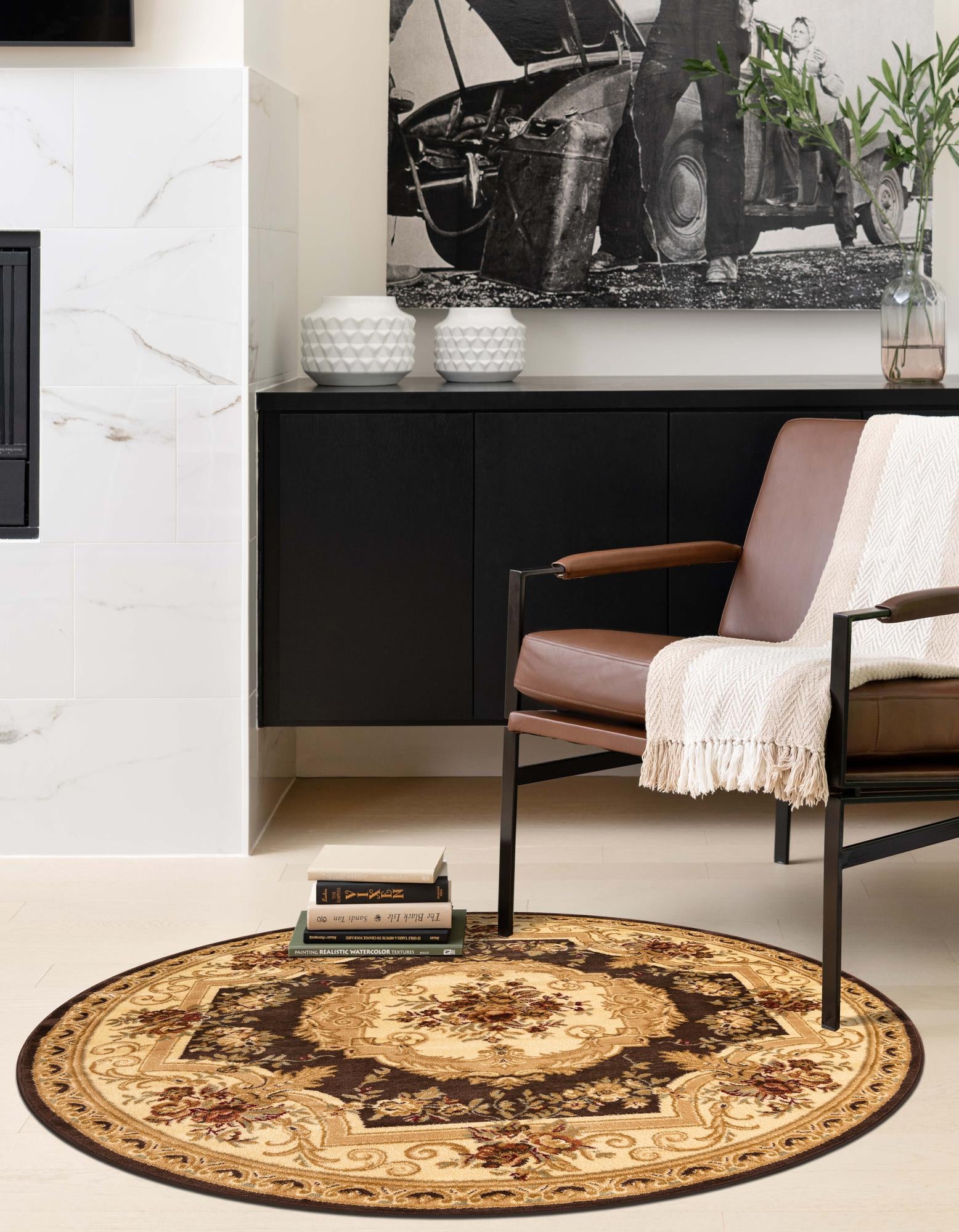 Brown 6' x 6' Chateau Round Rug | Rugs.com