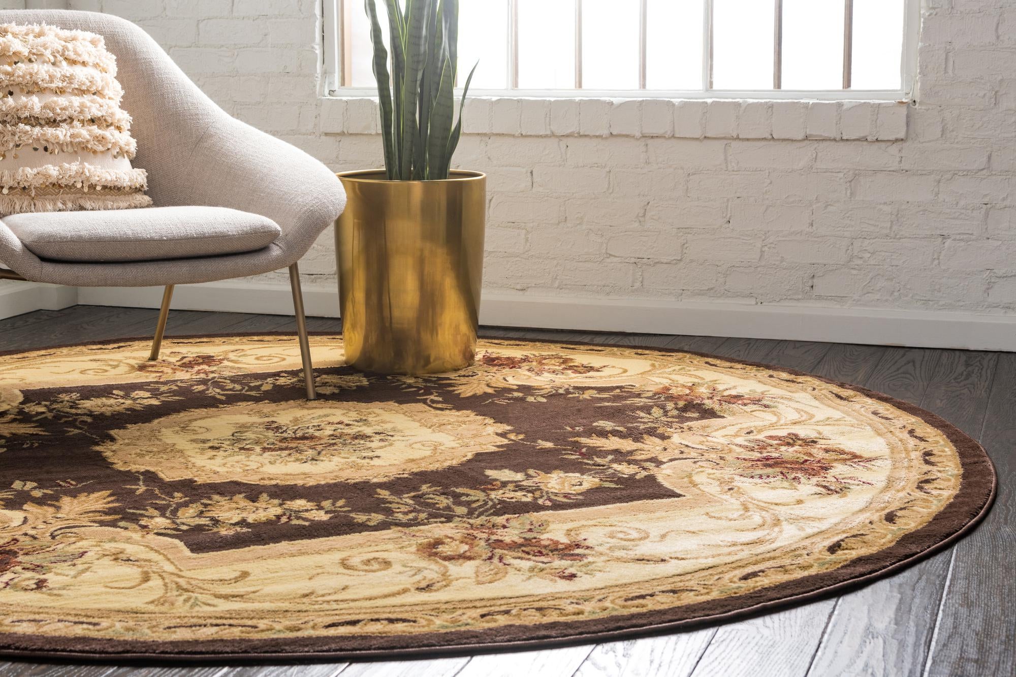 Brown 6' x 6' Chateau Round Rug | Rugs.com