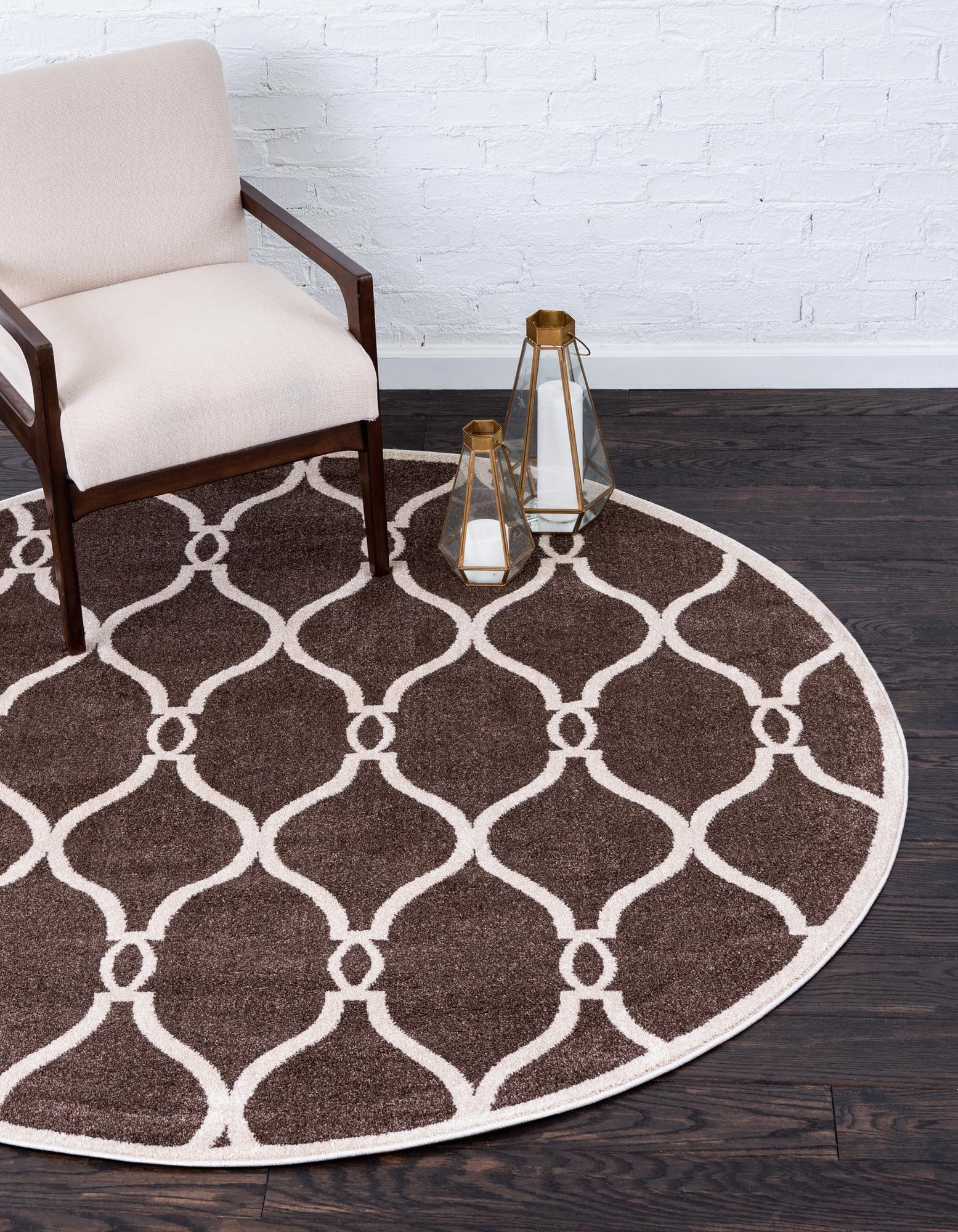 Brown 8' x 8' Lattice Round Rug | Rugs.com