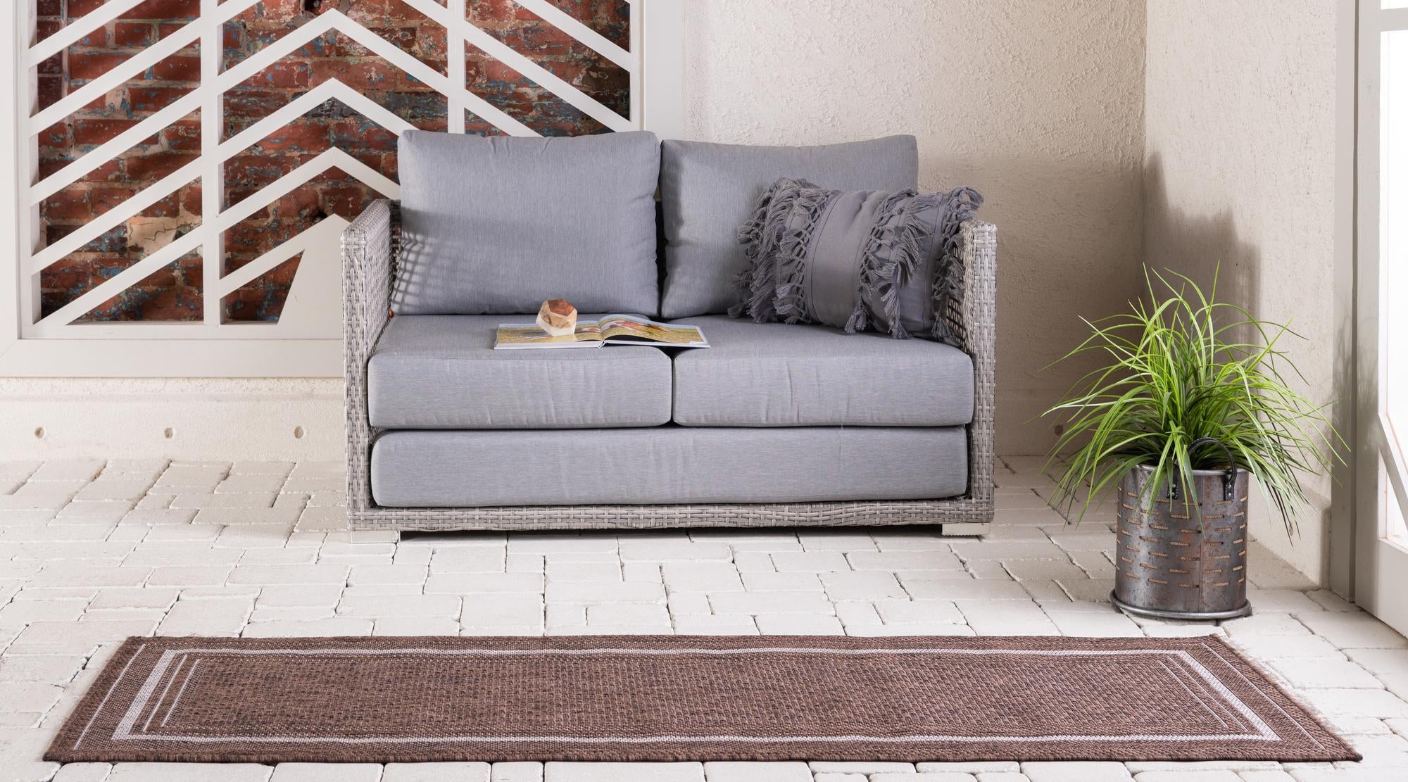 Brown 2' x 8' Border Indoor / Outdoor Runner Rug | Rugs.com