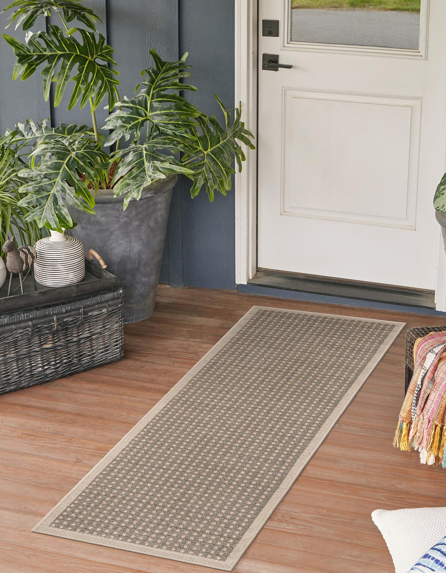 Brown 2' 7 x 12' Border Indoor / Outdoor Runner Rug | Rugs.com