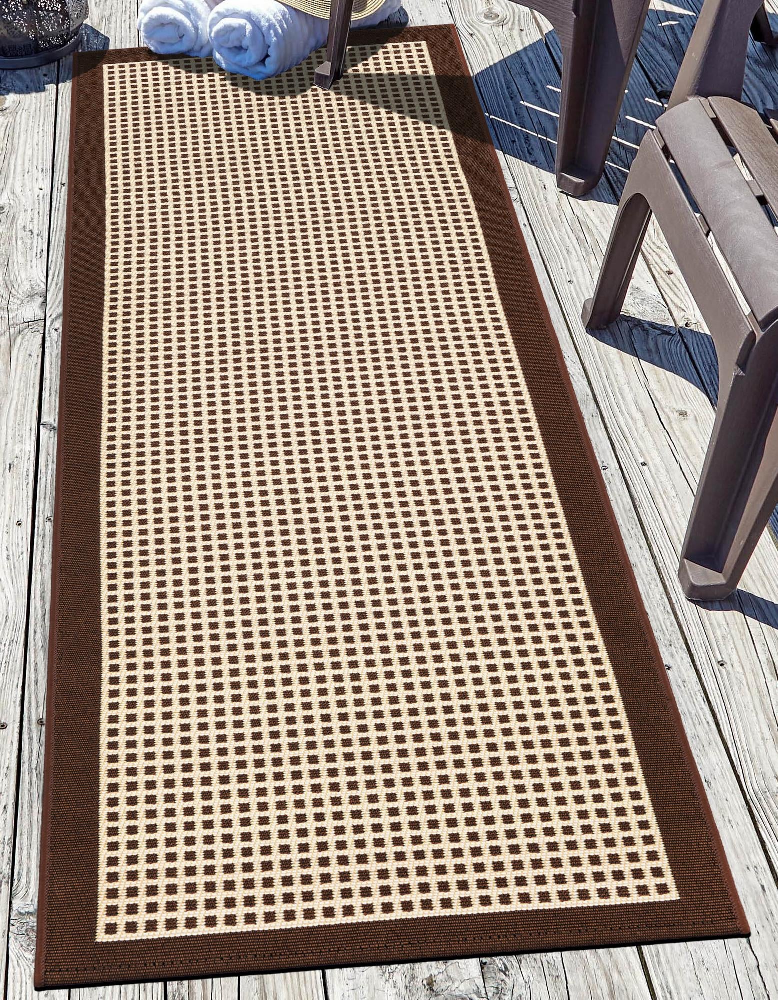 Brown 2' x 6' Border Indoor / Outdoor Runner Rug | Rugs.com