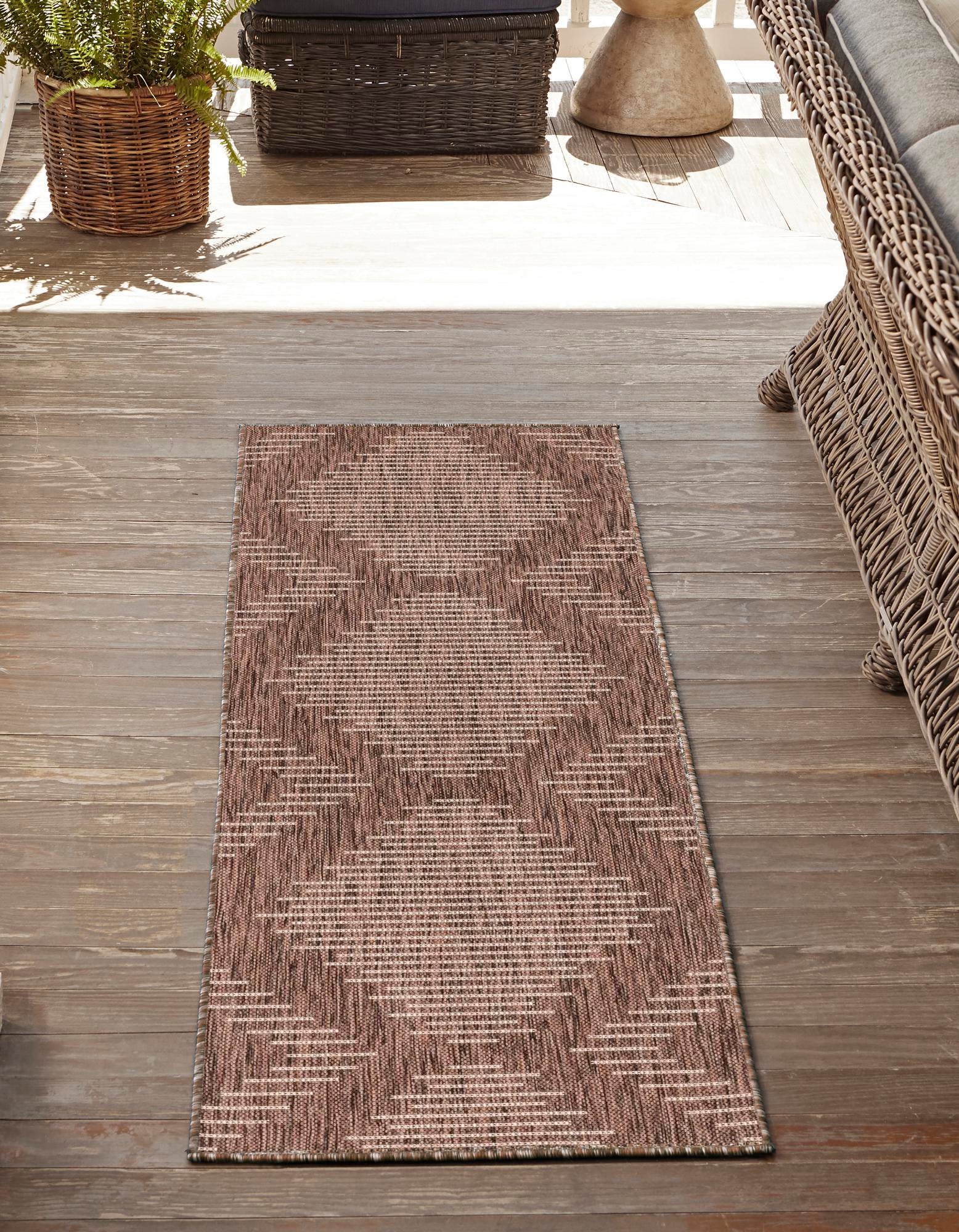 Brown 2' 7 x 8' Modern Indoor / Outdoor Runner Rug | Rugs.com