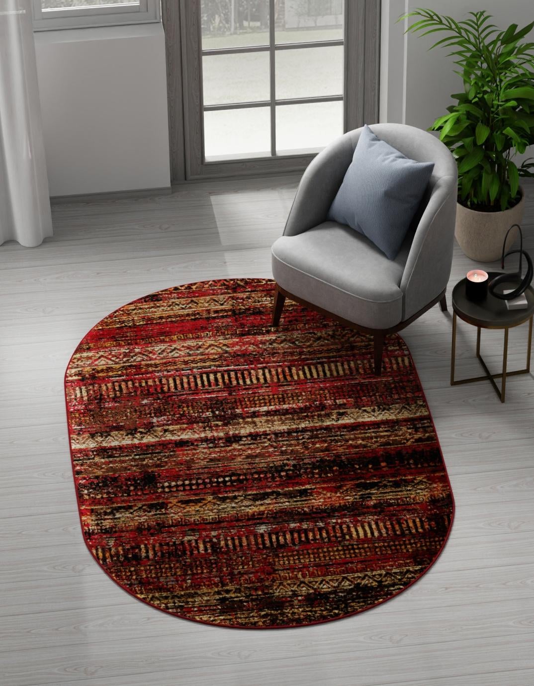 Burgundy 5' 3 x 8' Saturn Oval Rug | Rugs.com