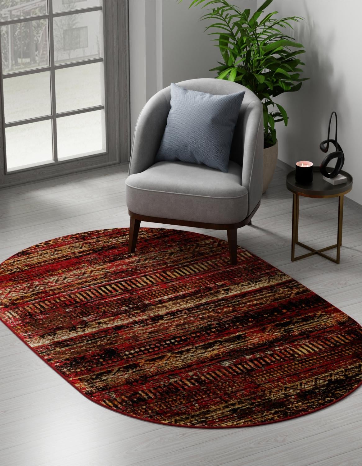 Burgundy 5' 3 x 8' Saturn Oval Rug | Rugs.com