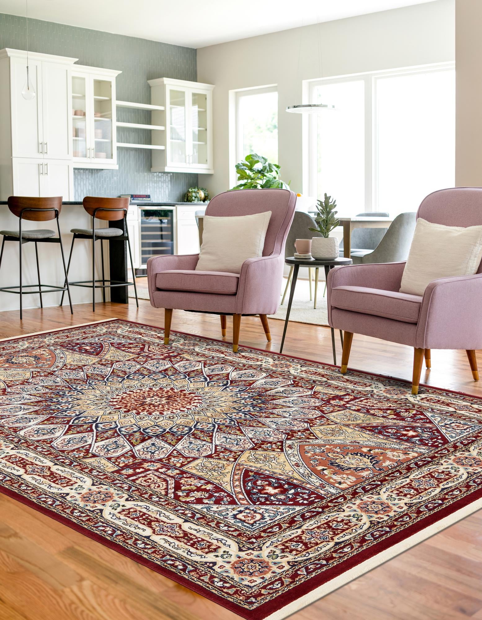 Burgundy 5' x 8' Nain Design Rug | Rugs.com