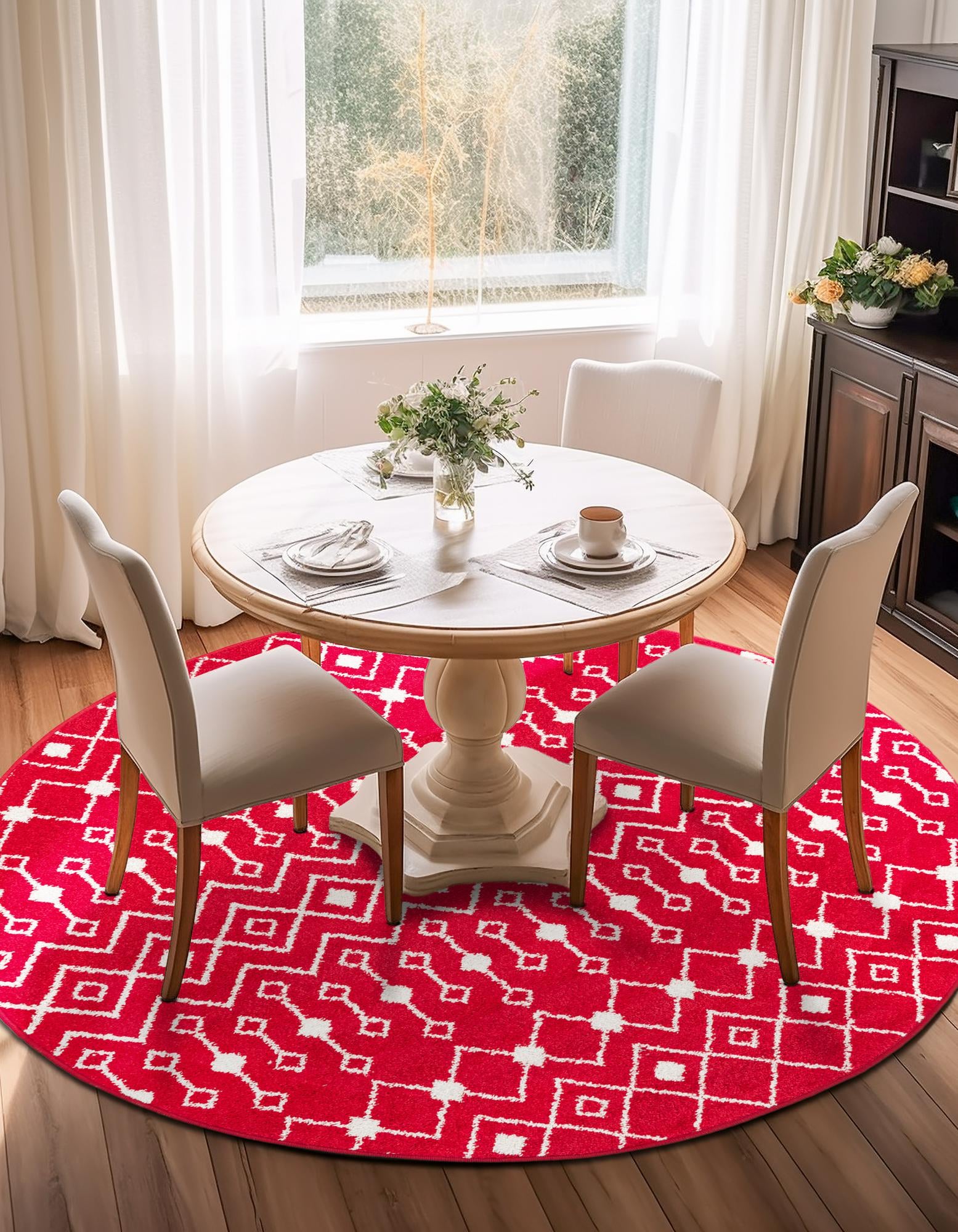 Burgundy Red 6' x 6' Moroccan Trellis Round Rug | Rugs.com