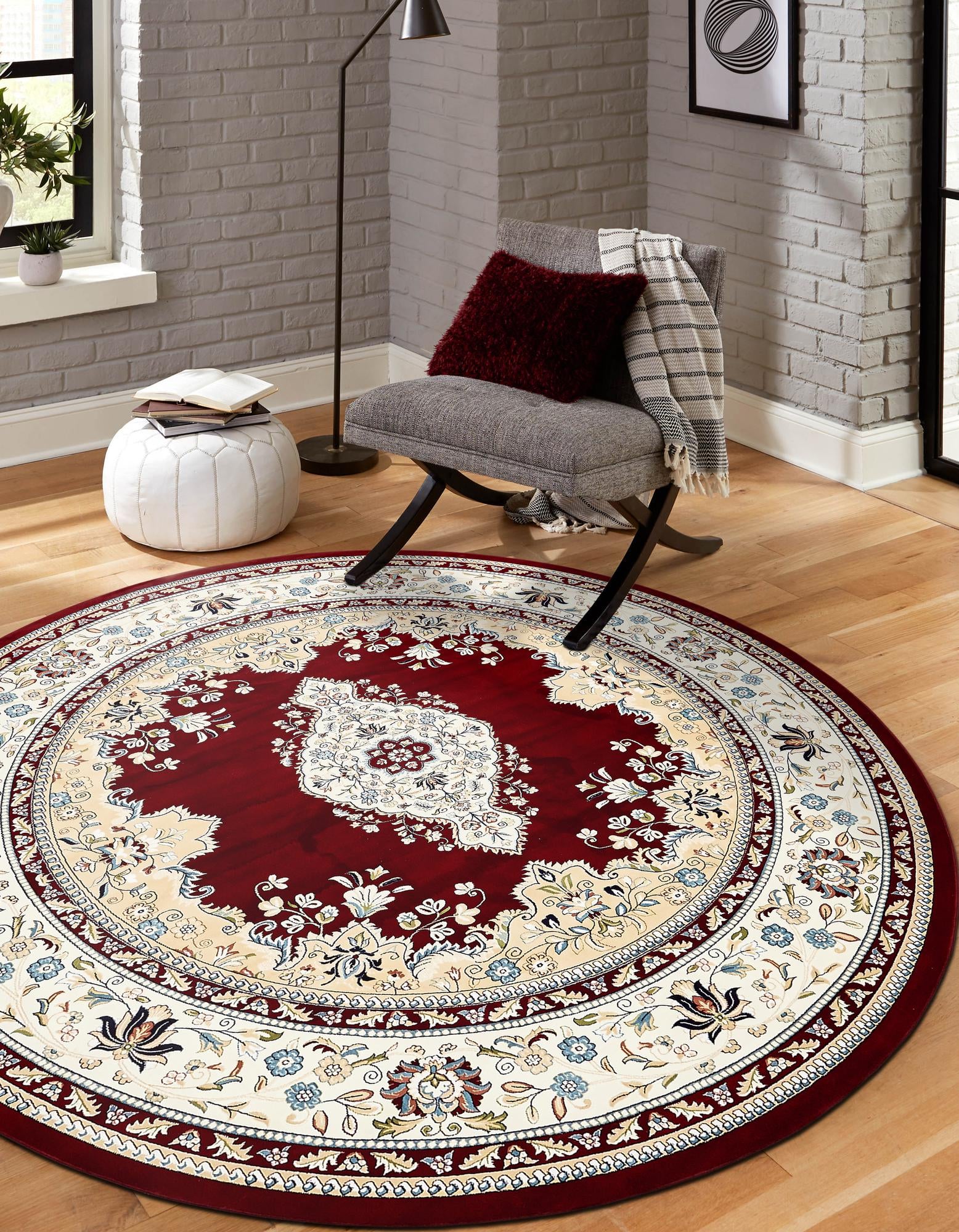 Burgundy 10' x 10' Nain Design Round Rug | Rugs.com