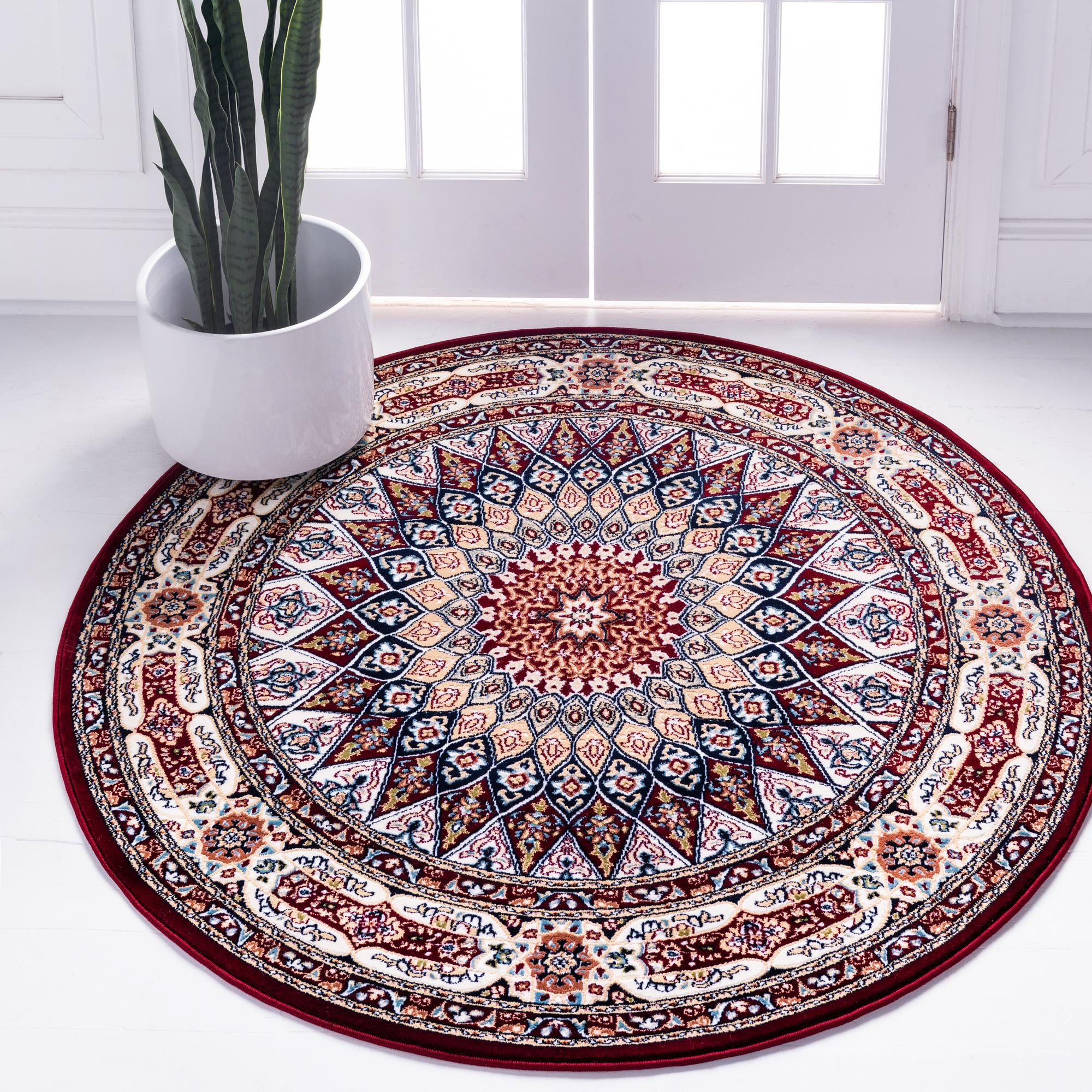 Burgundy 10' x 10' Nain Design Round Rug | Rugs.com