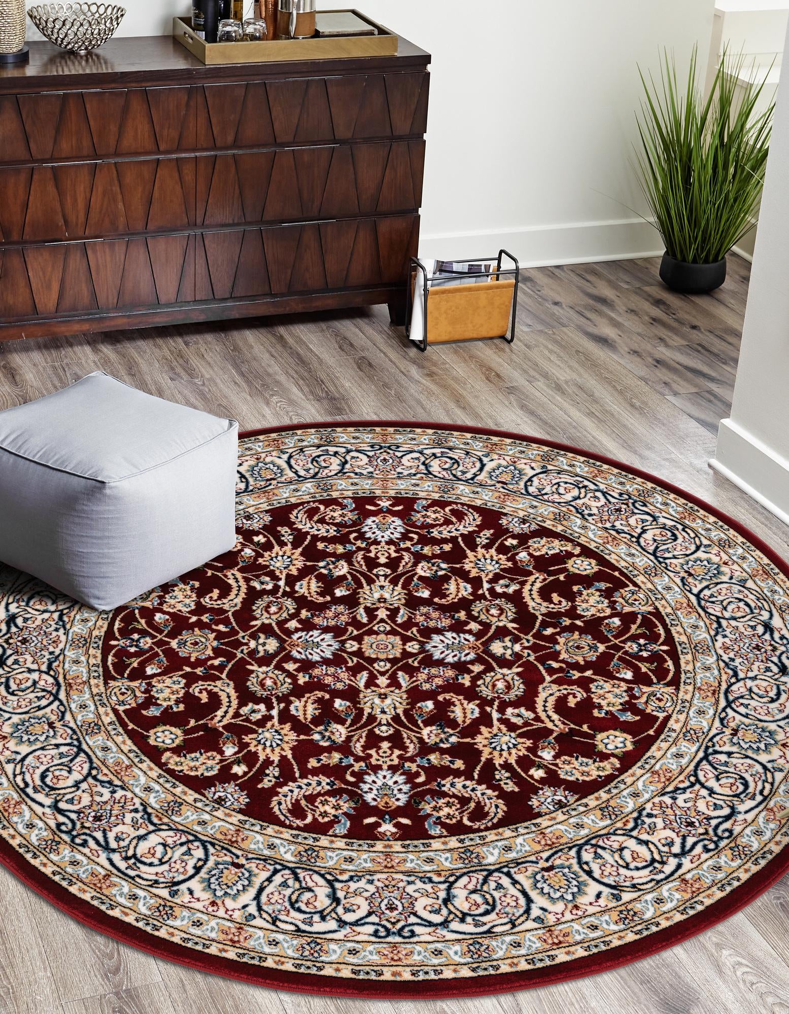 Burgundy 10' x 10' Nain Design Round Rug | Rugs.com