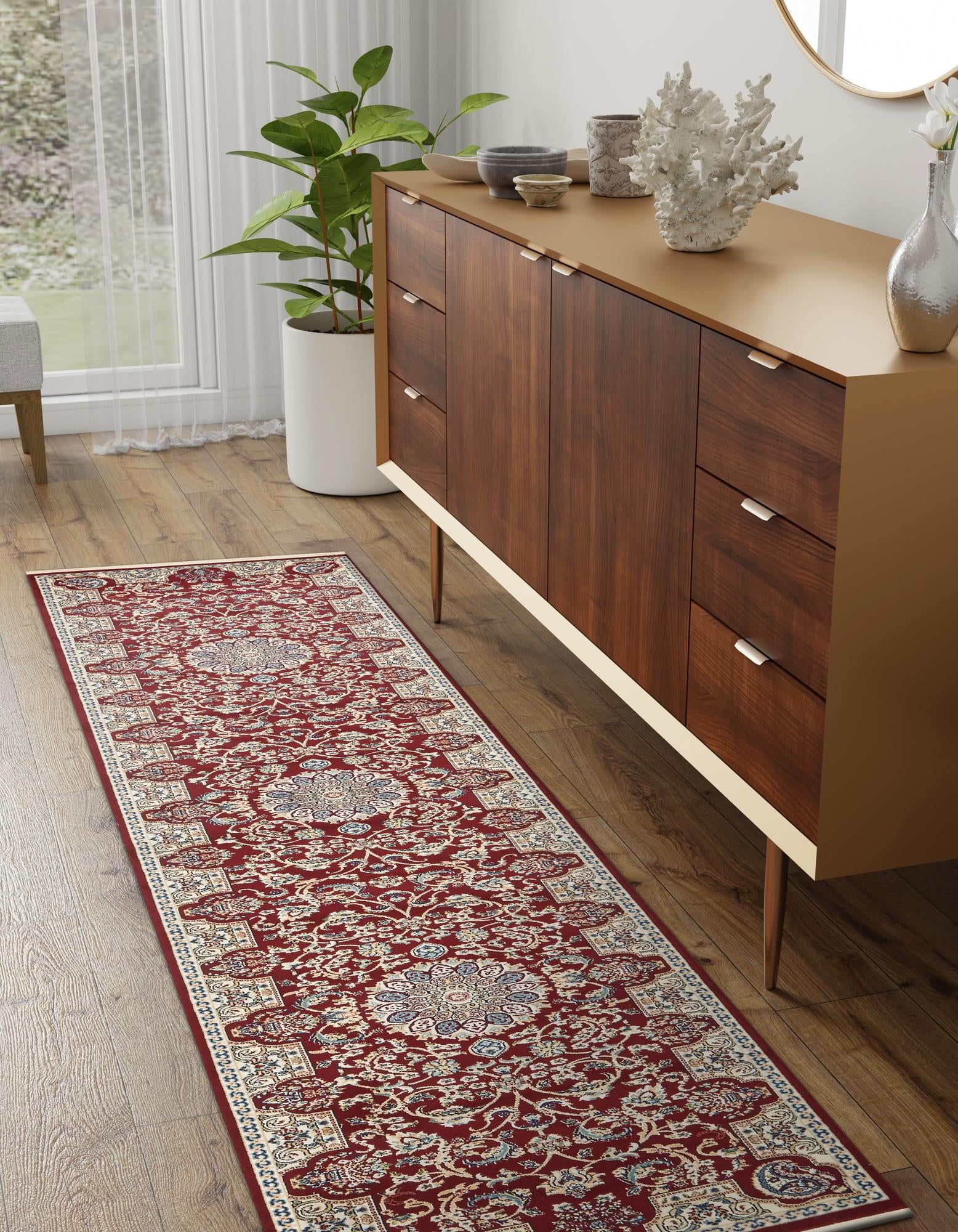 Burgundy 3' x 13' Nain Design Runner Rug | Rugs.com