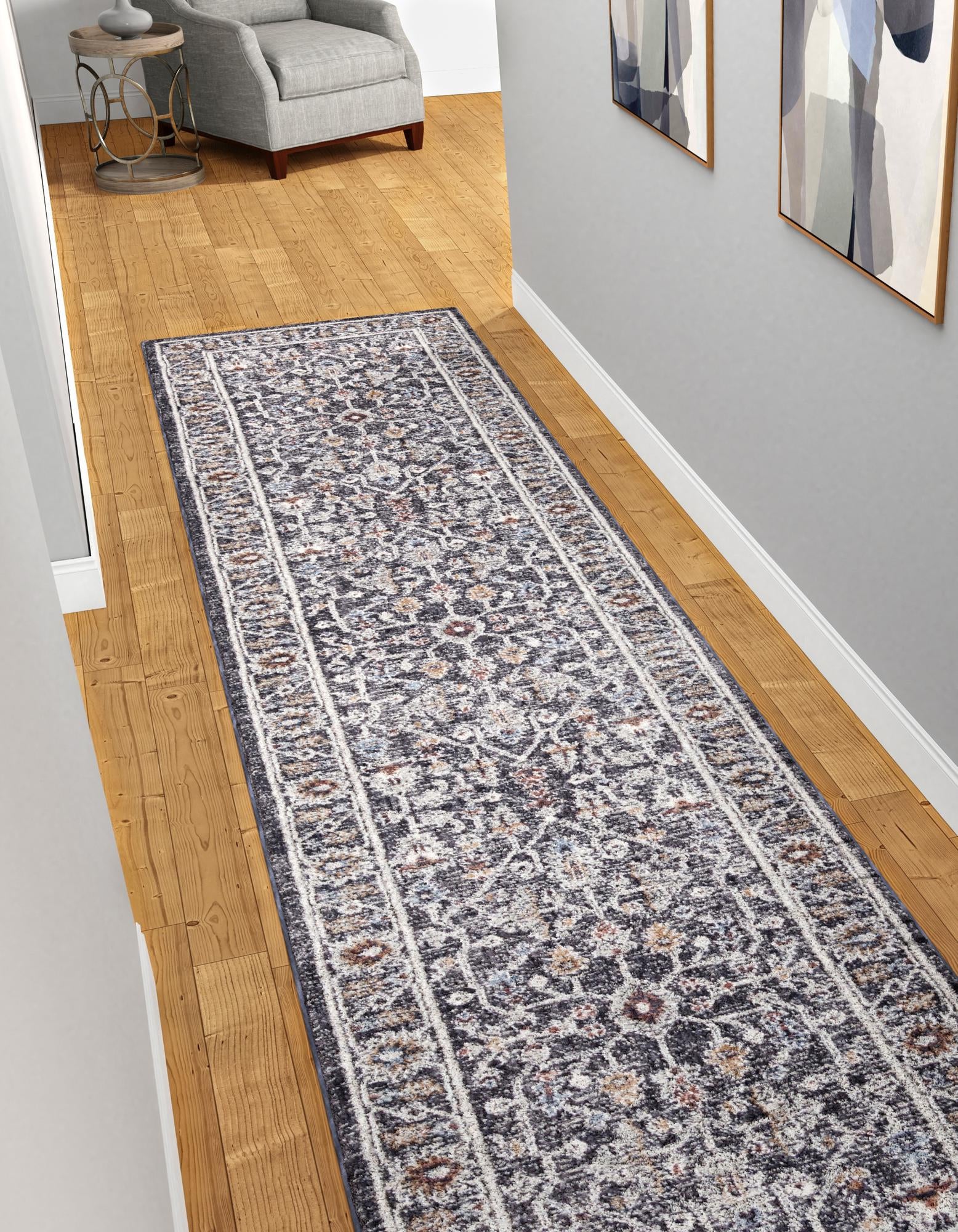 Charcoal Gray 2' x 6' Eco Traditional Runner Rug | Rugs.com