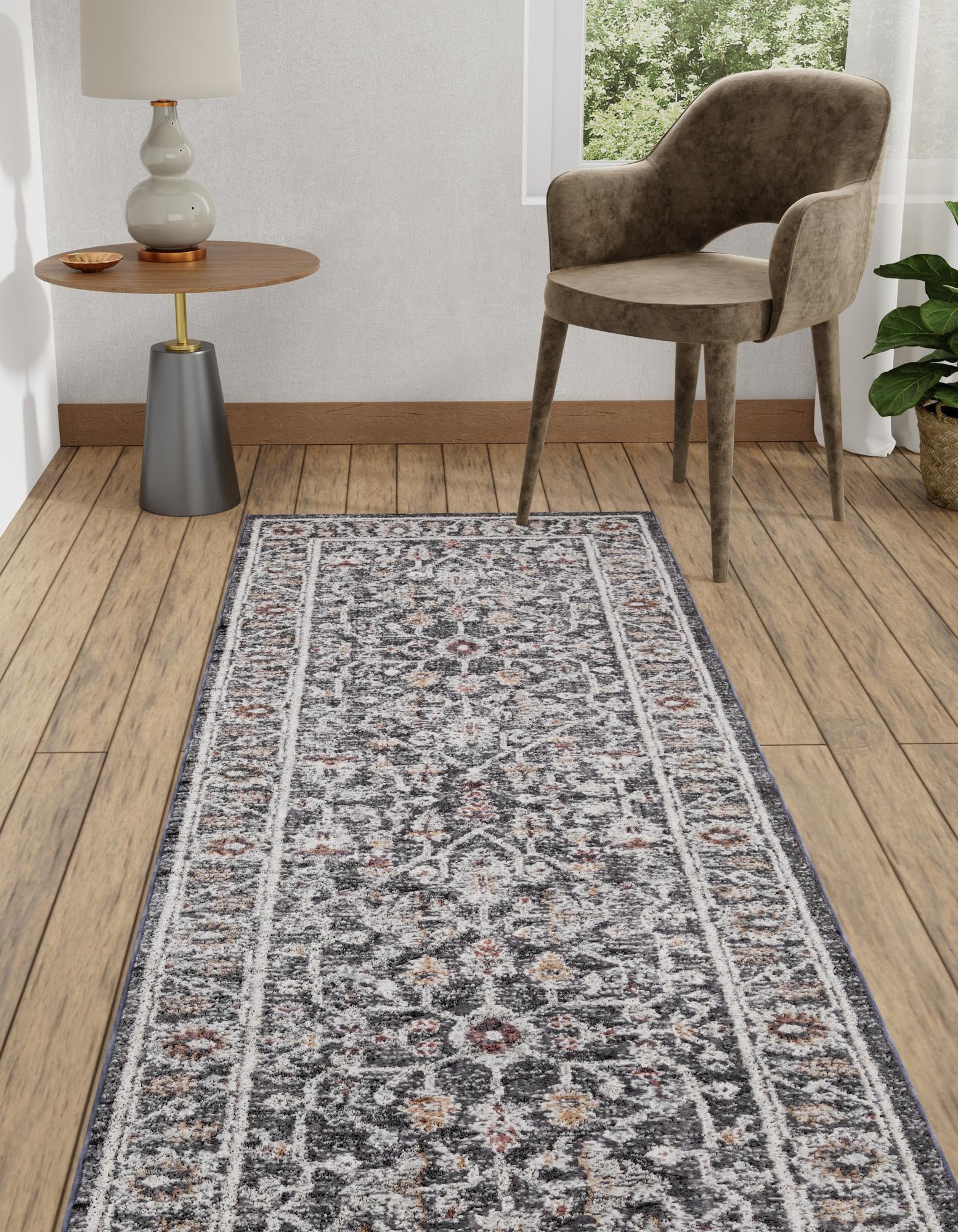 Charcoal Gray 2' x 6' Eco Traditional Runner Rug | Rugs.com