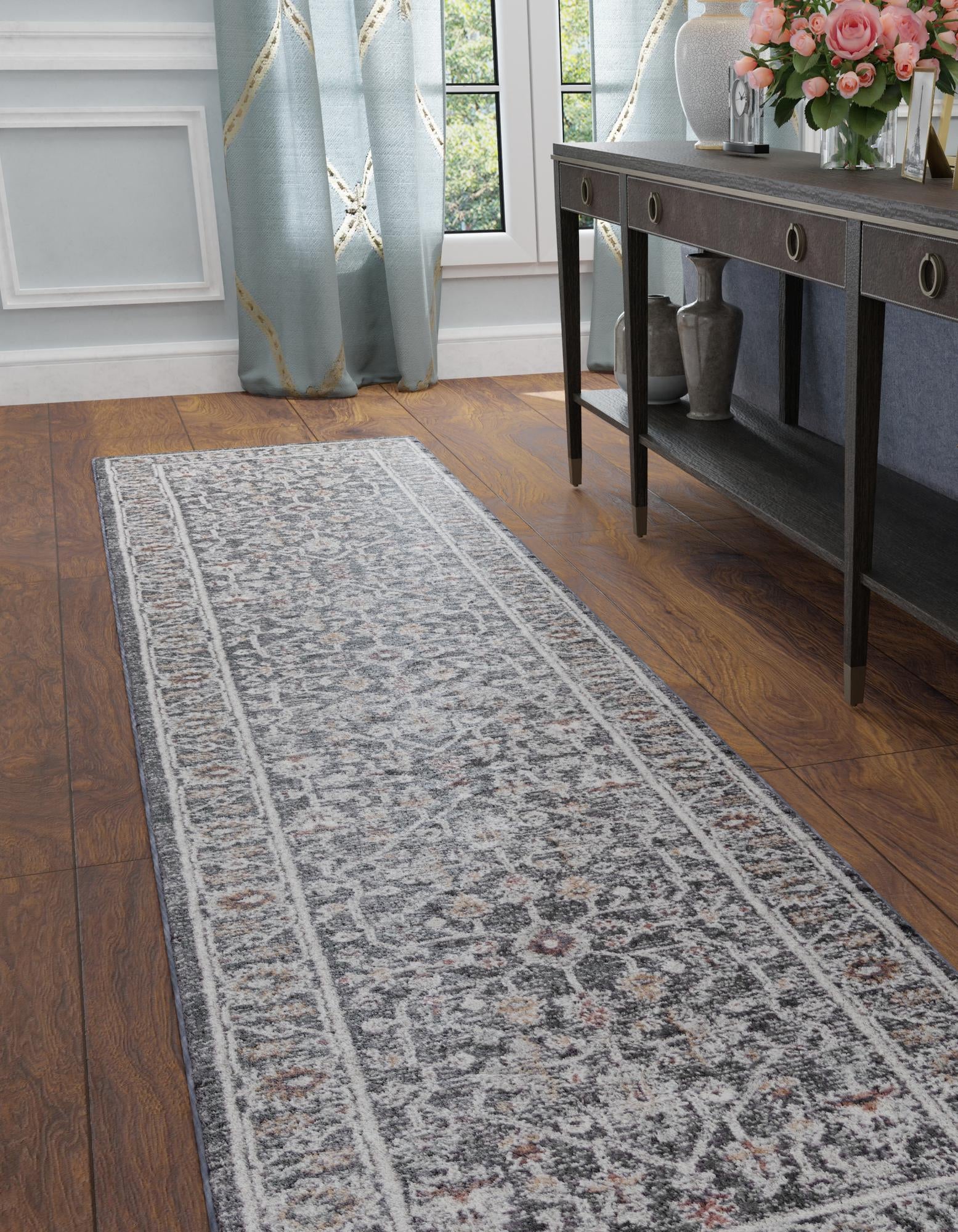 Charcoal Gray 2' x 6' Eco Traditional Runner Rug | Rugs.com