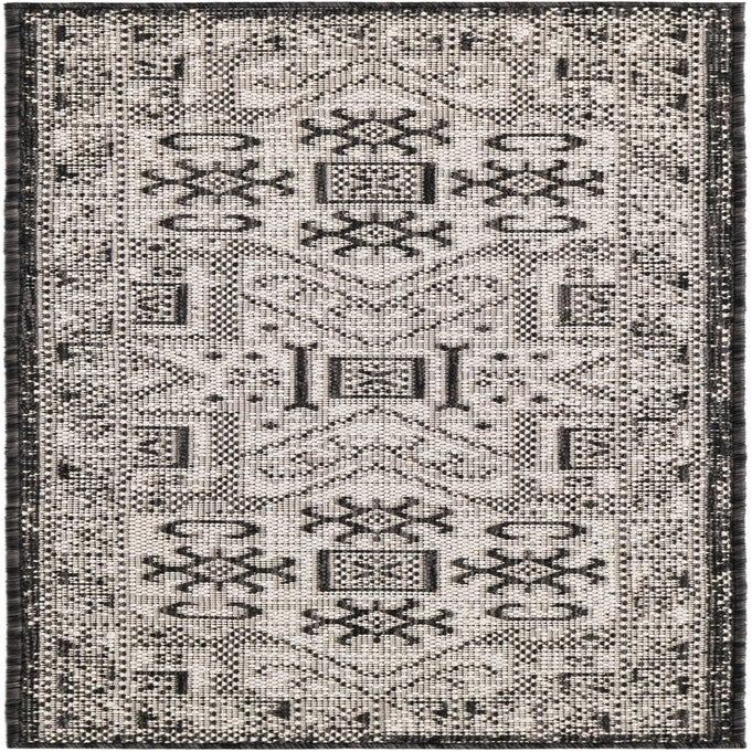 Charcoal Gray 1' 4 x 4' Aztec Outdoor Runner Rug | Rugs.com