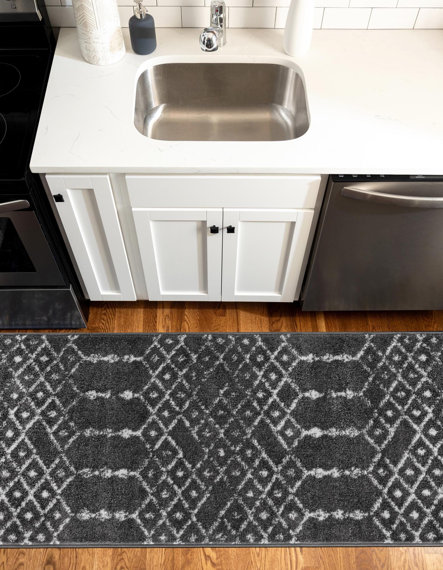 Charcoal Gray 3' x 13' Paxon Trellis Runner Rug | Rugs.com