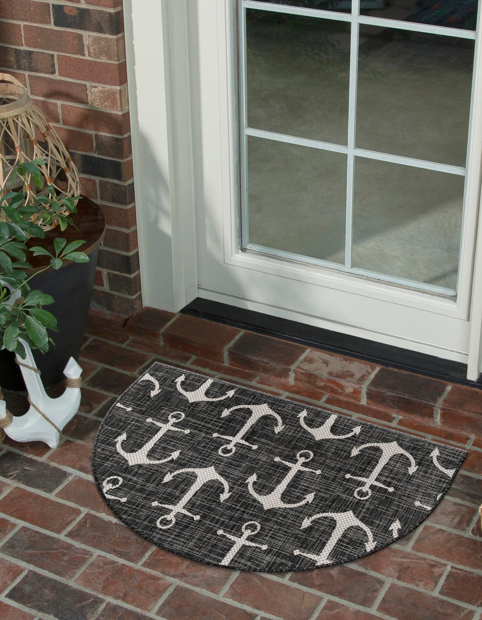 Charcoal 2' 7 x 4' Coastal Indoor / Outdoor Hearth Rug | Rugs.com