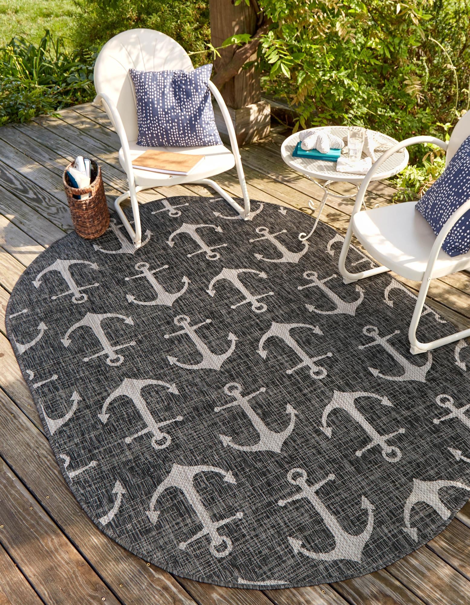 Charcoal 7' 10 x 10' Coastal Indoor / Outdoor Oval Rug | Rugs.com