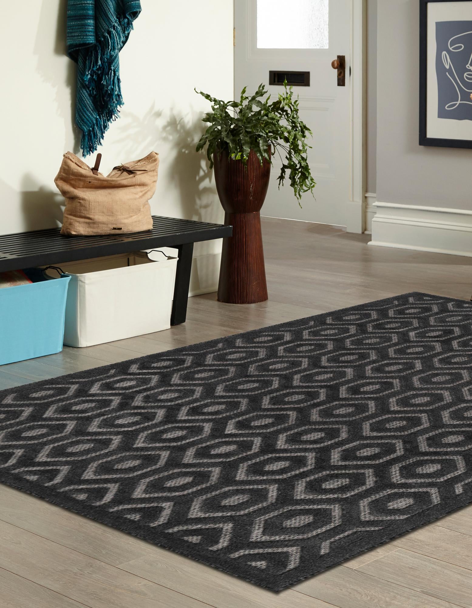 Charcoal 2' x 3' Trellis Textured Indoor / Outdoor Rug | Rugs.com