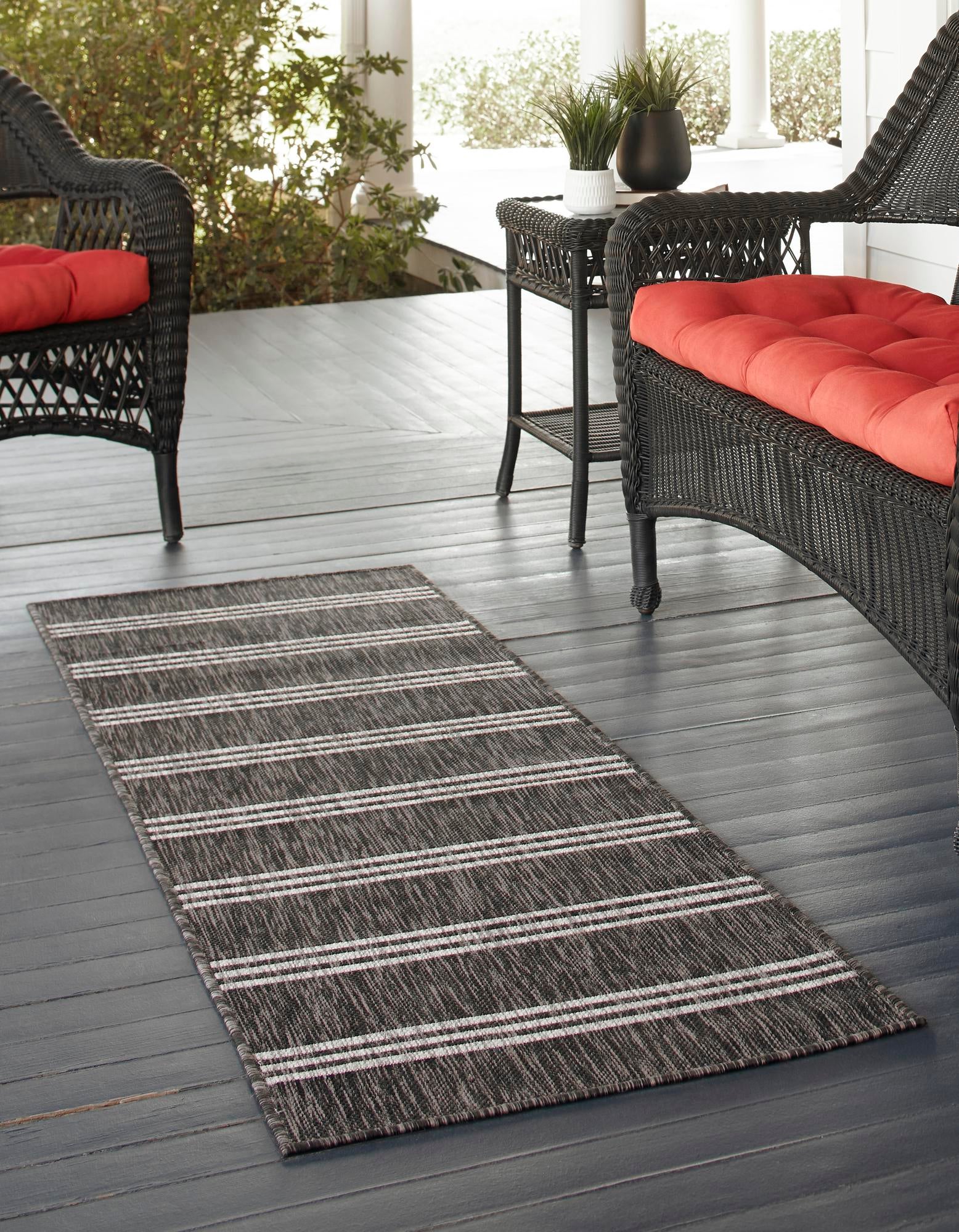 Charcoal 2' x 6' Jill Zarin Anguilla Indoor / Outdoor Runner Rug | Rugs.com